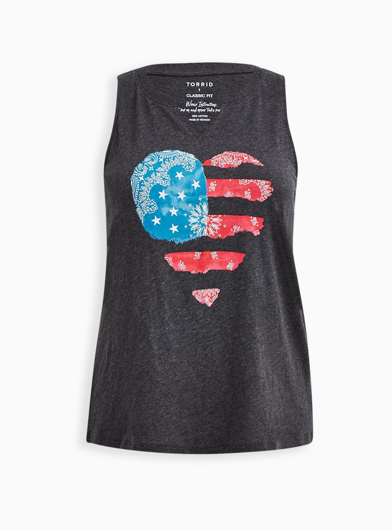 Plus Size - America Heart Grey Split Neck Tank - Torrid