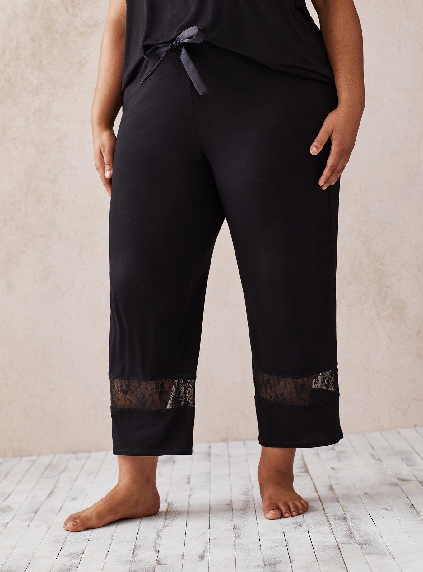 Plus Size - Black Super Soft Lace Inset Crop Sleep Pant - Torrid