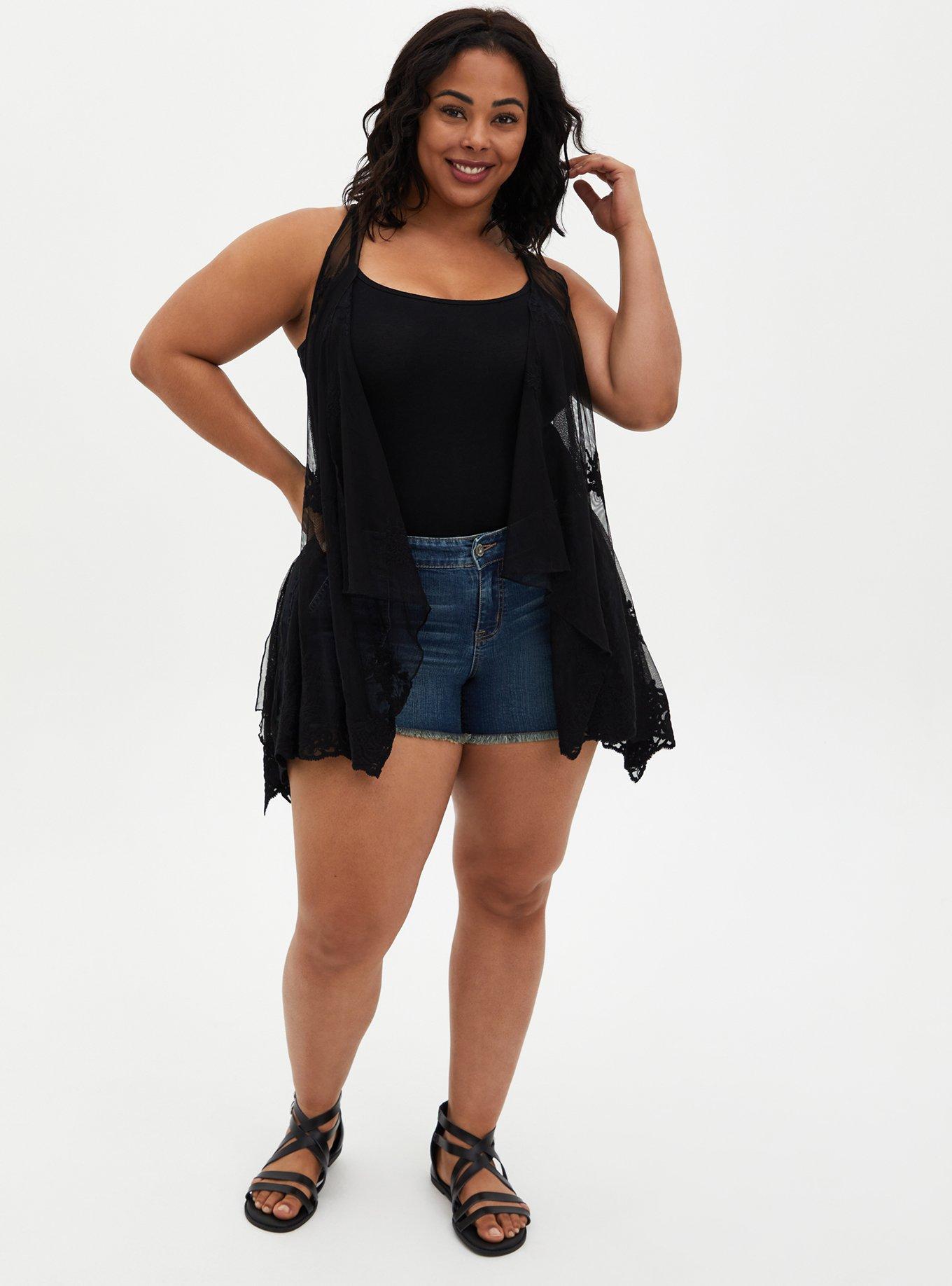 Plus Size - Black Embroidered Mesh Vest - Torrid