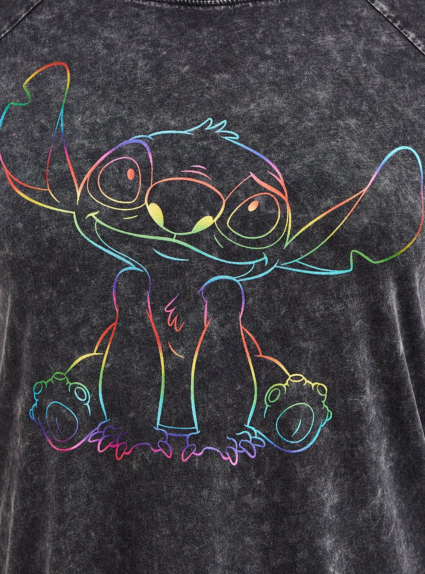 Plus Size - Disney Pride Stitch Slash Top - Rainbow Mineral Wash Black ...