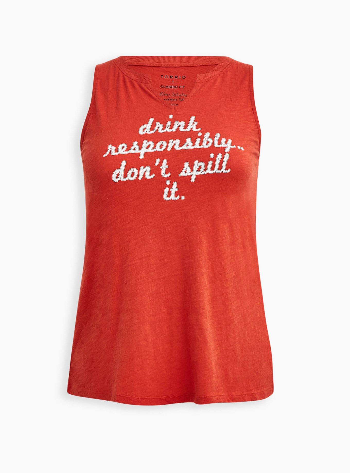 Plus Size - Split Neck Tank - Drink Responsibly Red - Torrid