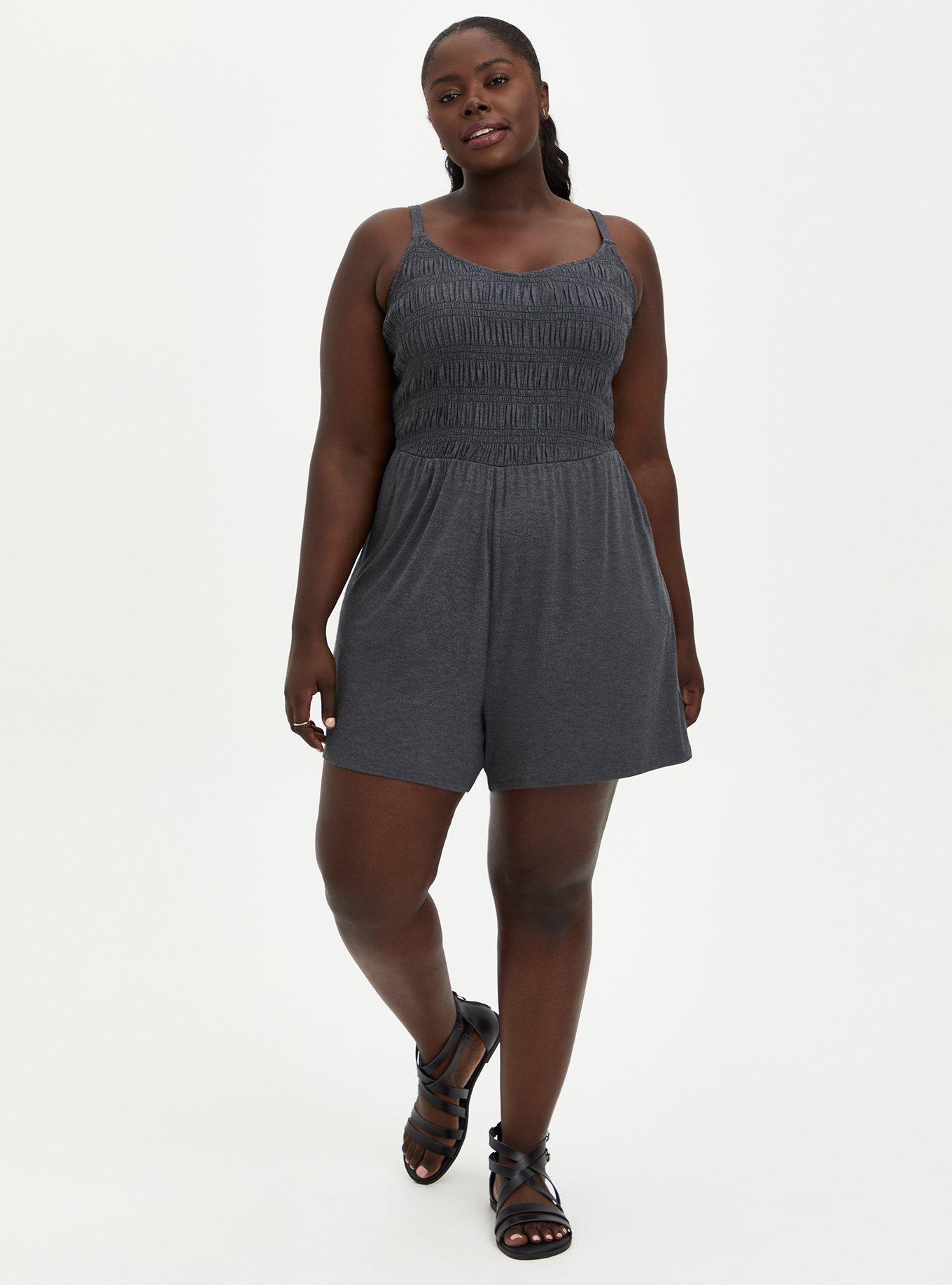 Plus Size - Smocked Romper - Super Soft Grey - Torrid