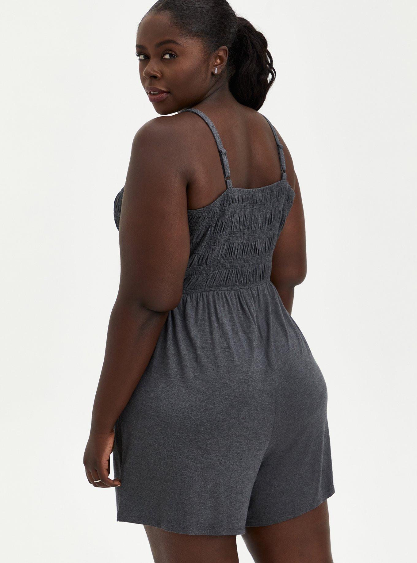 Plus Size - Smocked Romper - Super Soft Grey - Torrid