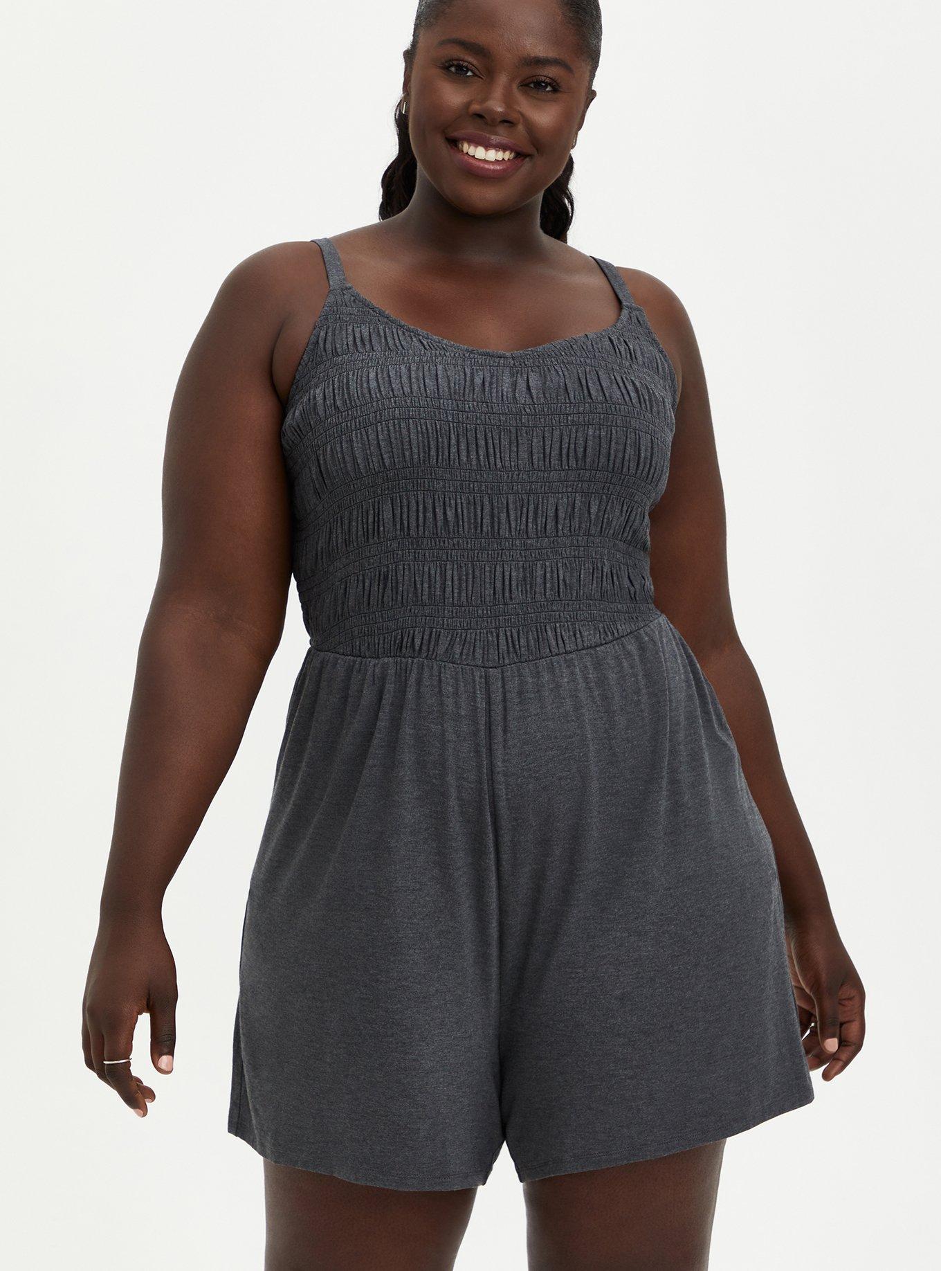 Plus Size - Smocked Romper - Super Soft Grey - Torrid