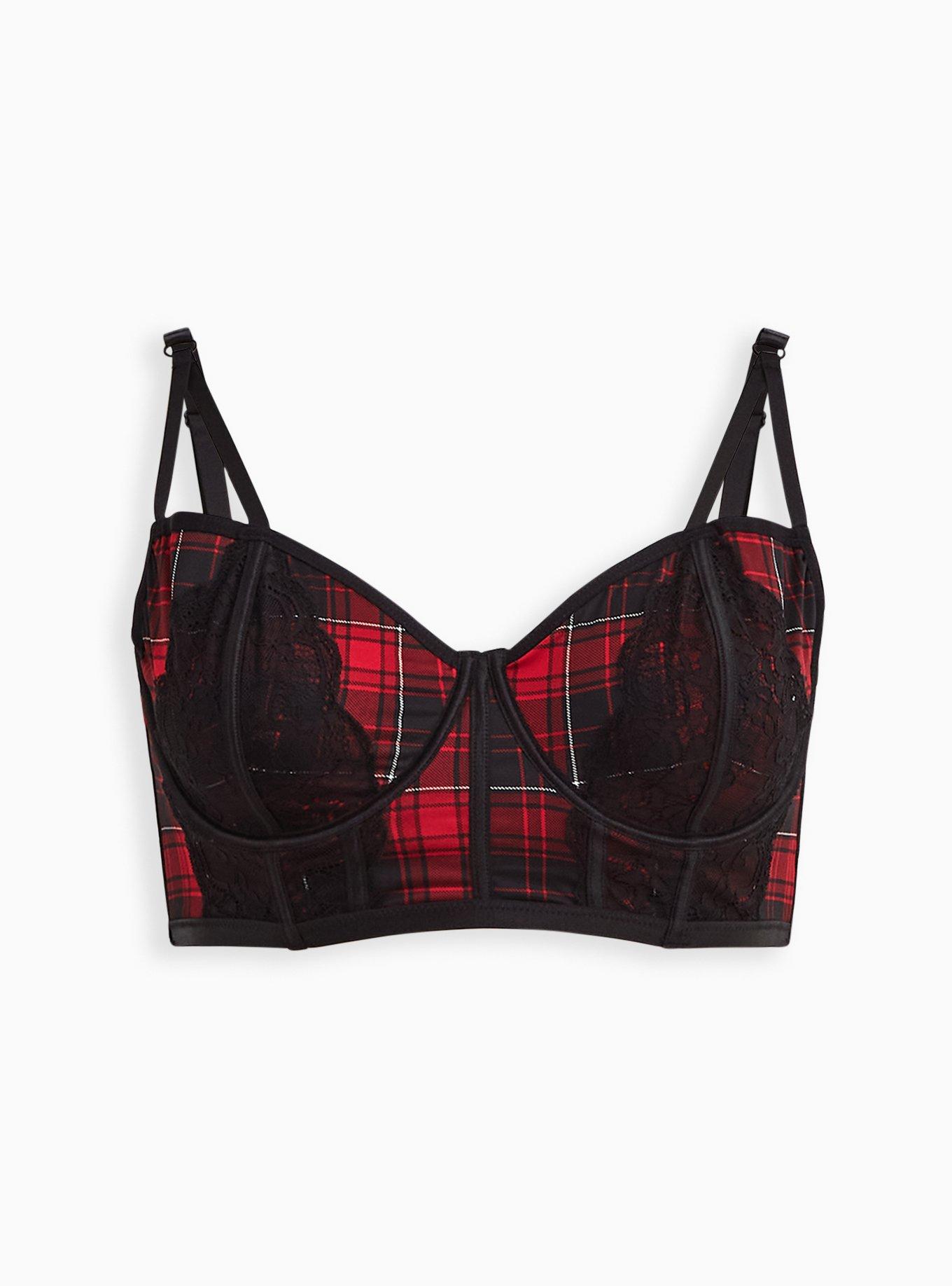 Plus Size - Unlined Longline Strappy Bralette - Plaid Red - Torrid
