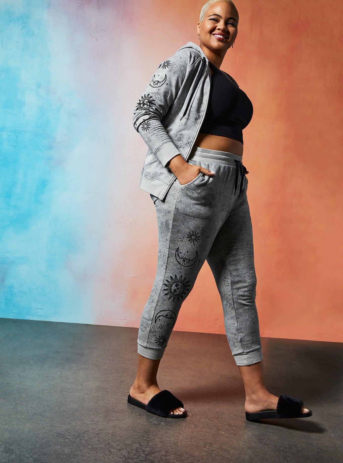 Plus Size - Lovesick Sun & Moon – Grey Wash French Terry Jogger - Torrid