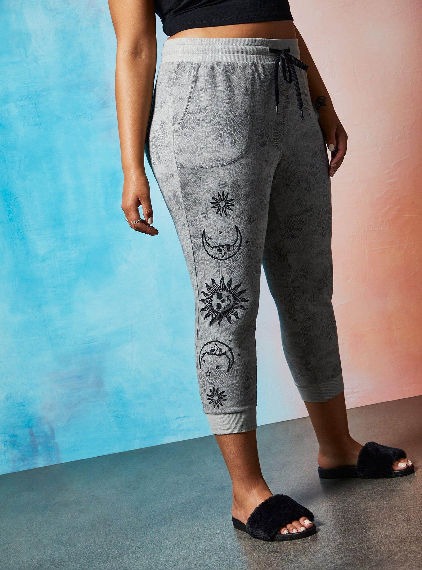 Plus Size - Lovesick Sun & Moon – Grey Wash French Terry Jogger - Torrid