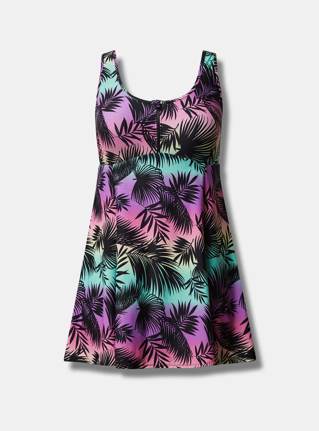 Plus Size - Wireless Long Zip-Front Swim Dress With Short - Torrid