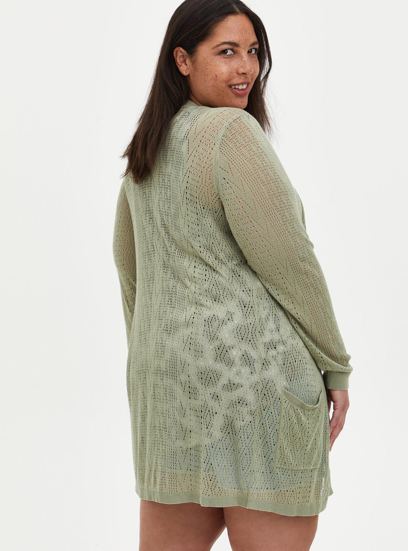 Plus Size - Open Front Cardigan Sweater - Pointelle Oatmeal - Torrid