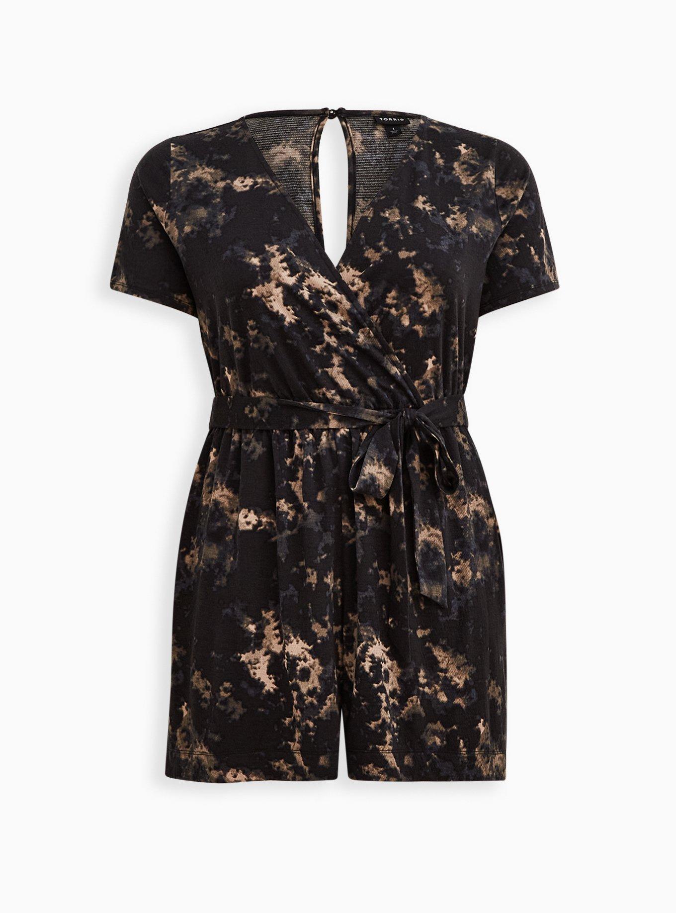 Plus Size - Black Bleach Textured Knit Surplice Romper - Torrid