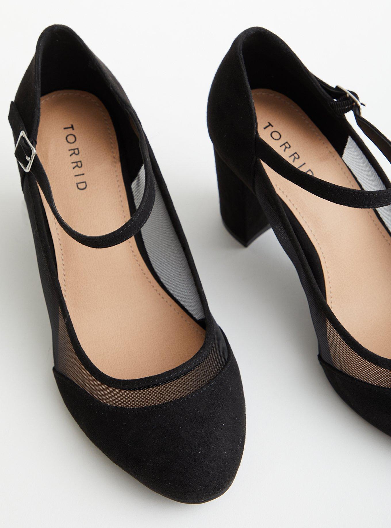Plus Size - Black Faux Suede Mary Jane Mesh Heel (WW) - Torrid
