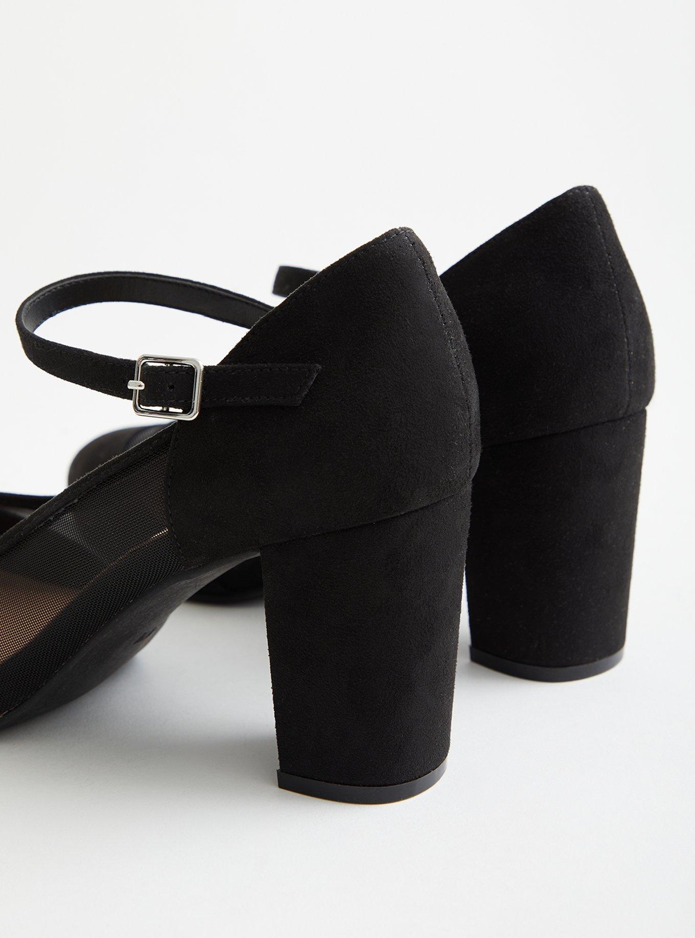 Plus Size - Black Faux Suede Mary Jane Mesh Heel (WW) - Torrid