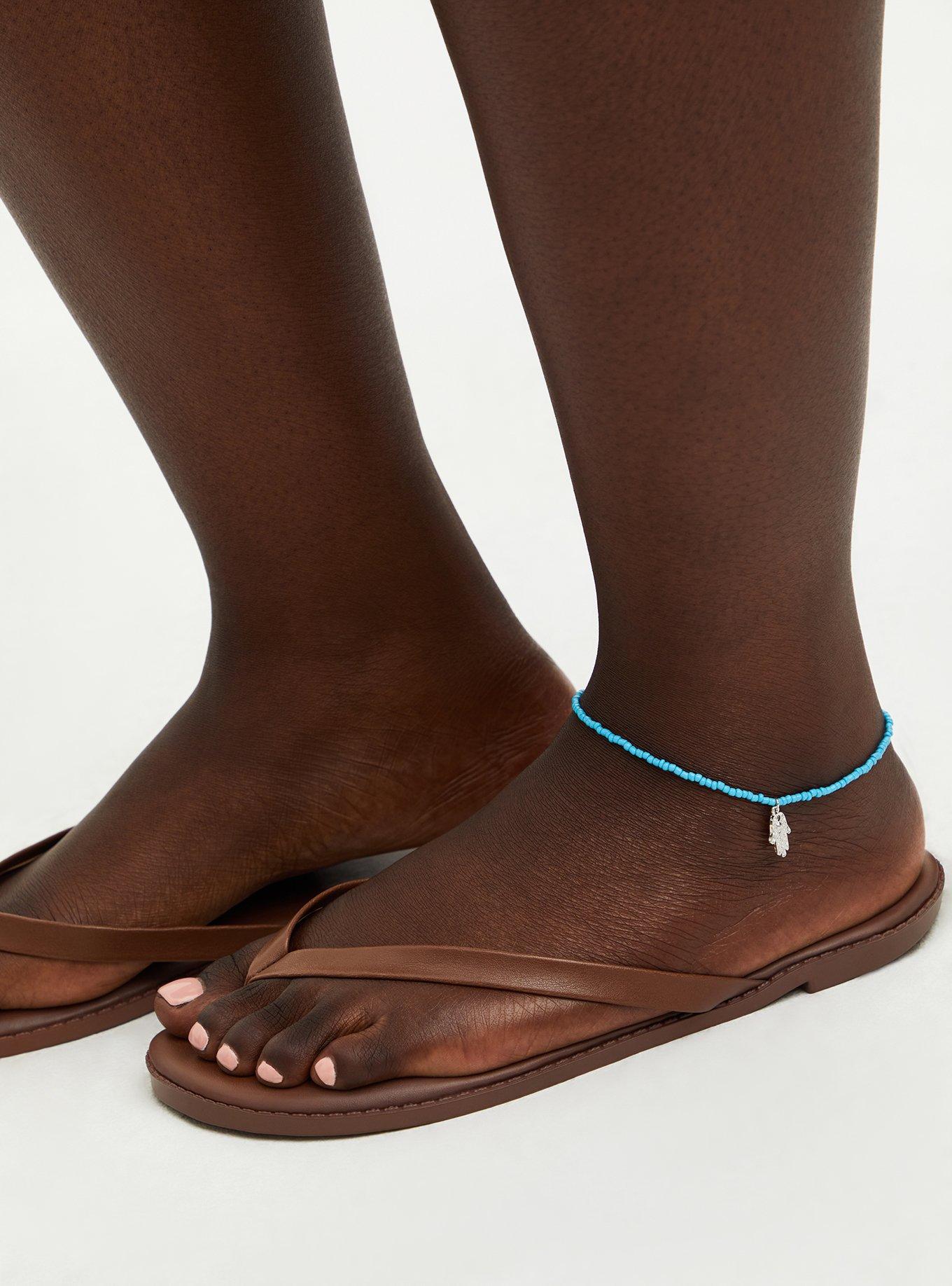 Plus Size - Silver Tone With Faux Turquoise Bead Anklet Set - Torrid