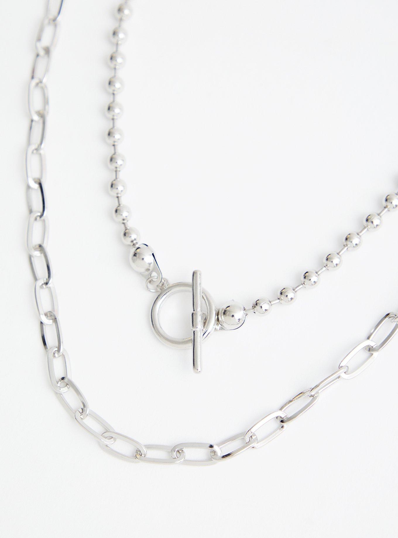 Plus Size - Bead And Link Toggle Necklace - Silver Tone - Torrid