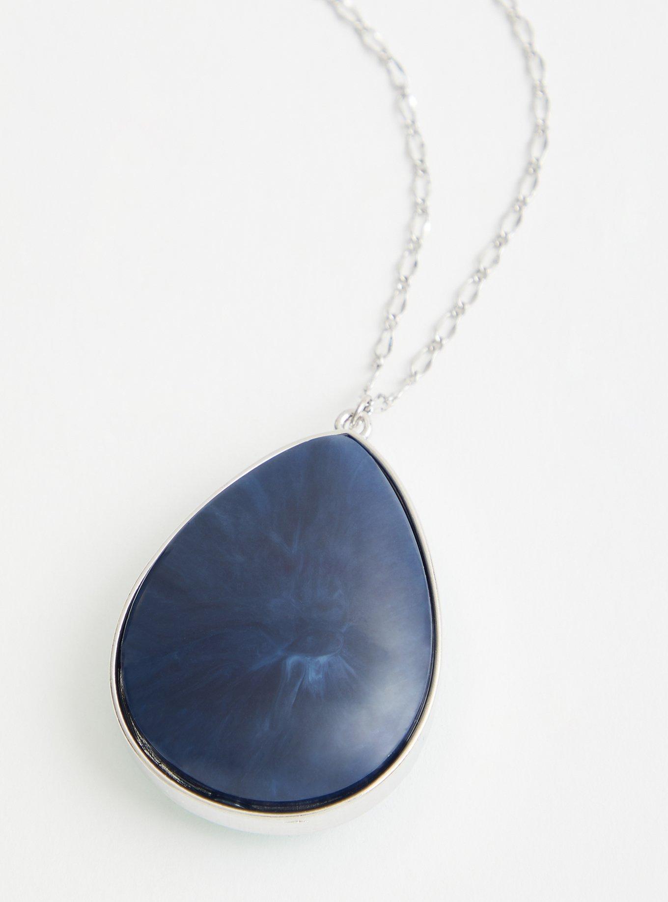 Plus Size - Navy & Faux Turquoise Reversible Pendant - Silver Tone - Torrid