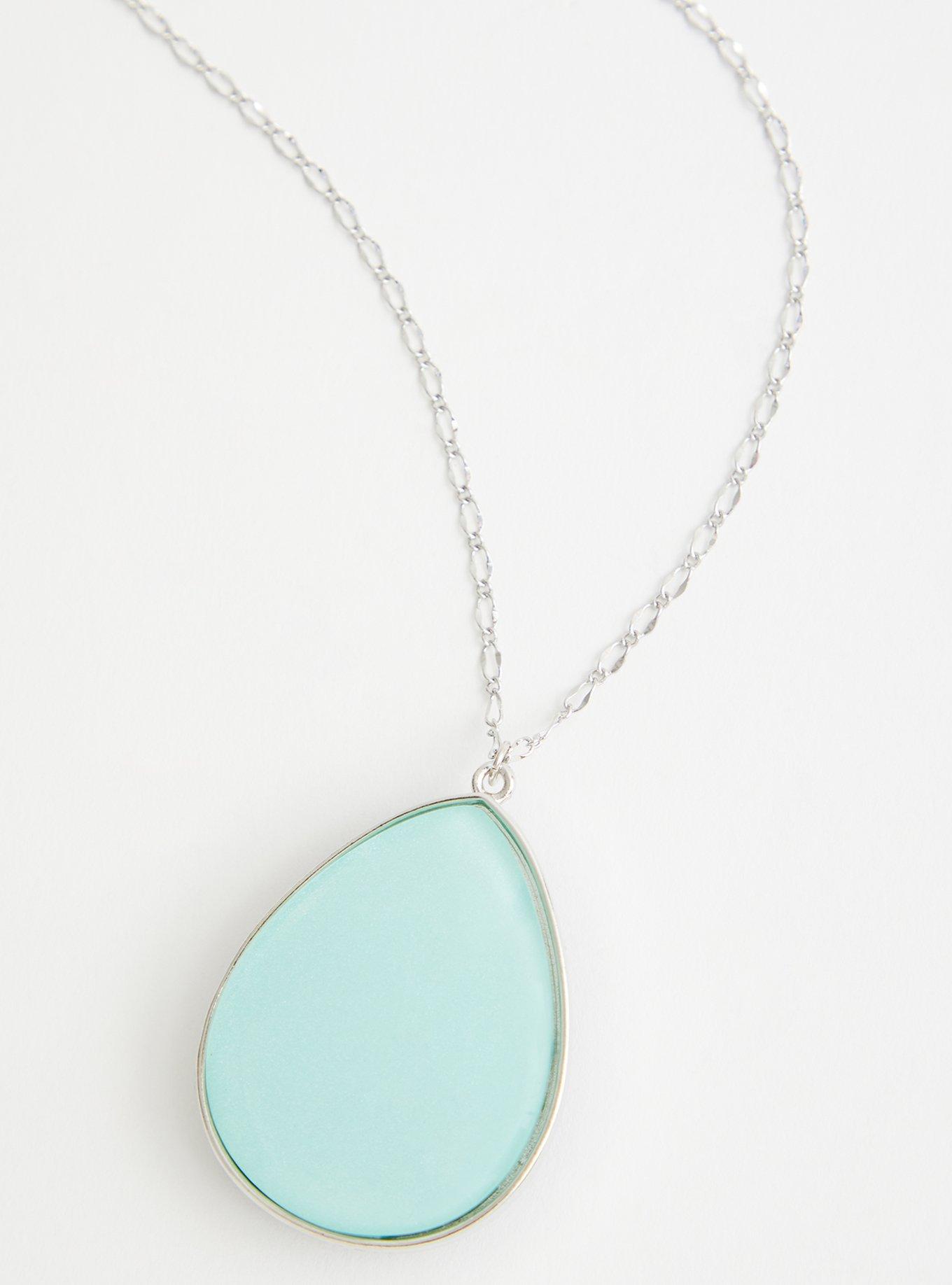 Plus Size - Navy & Faux Turquoise Reversible Pendant - Silver Tone - Torrid