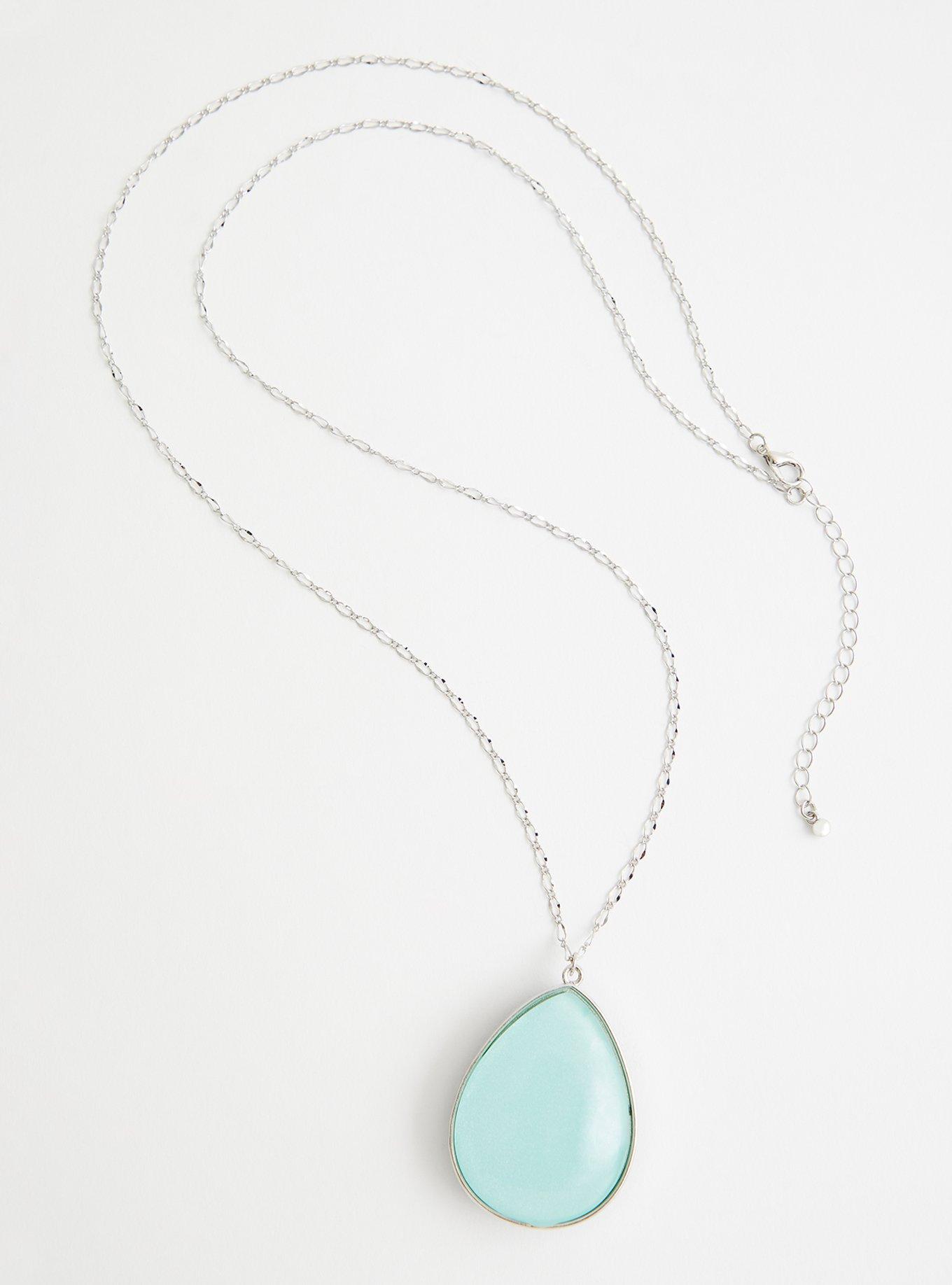Plus Size - Navy & Faux Turquoise Reversible Pendant - Silver Tone - Torrid