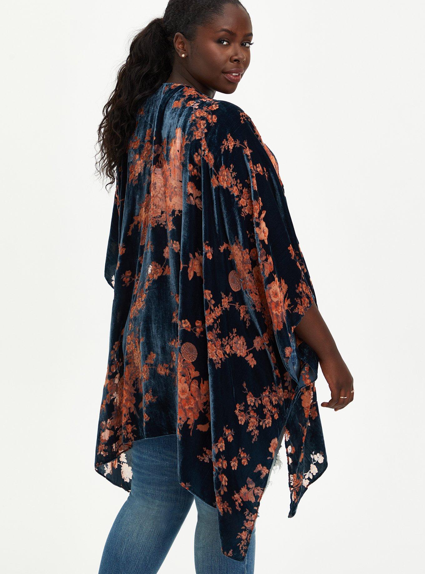Plus Size - Blue Multi Floral Burnout Ruana - Torrid