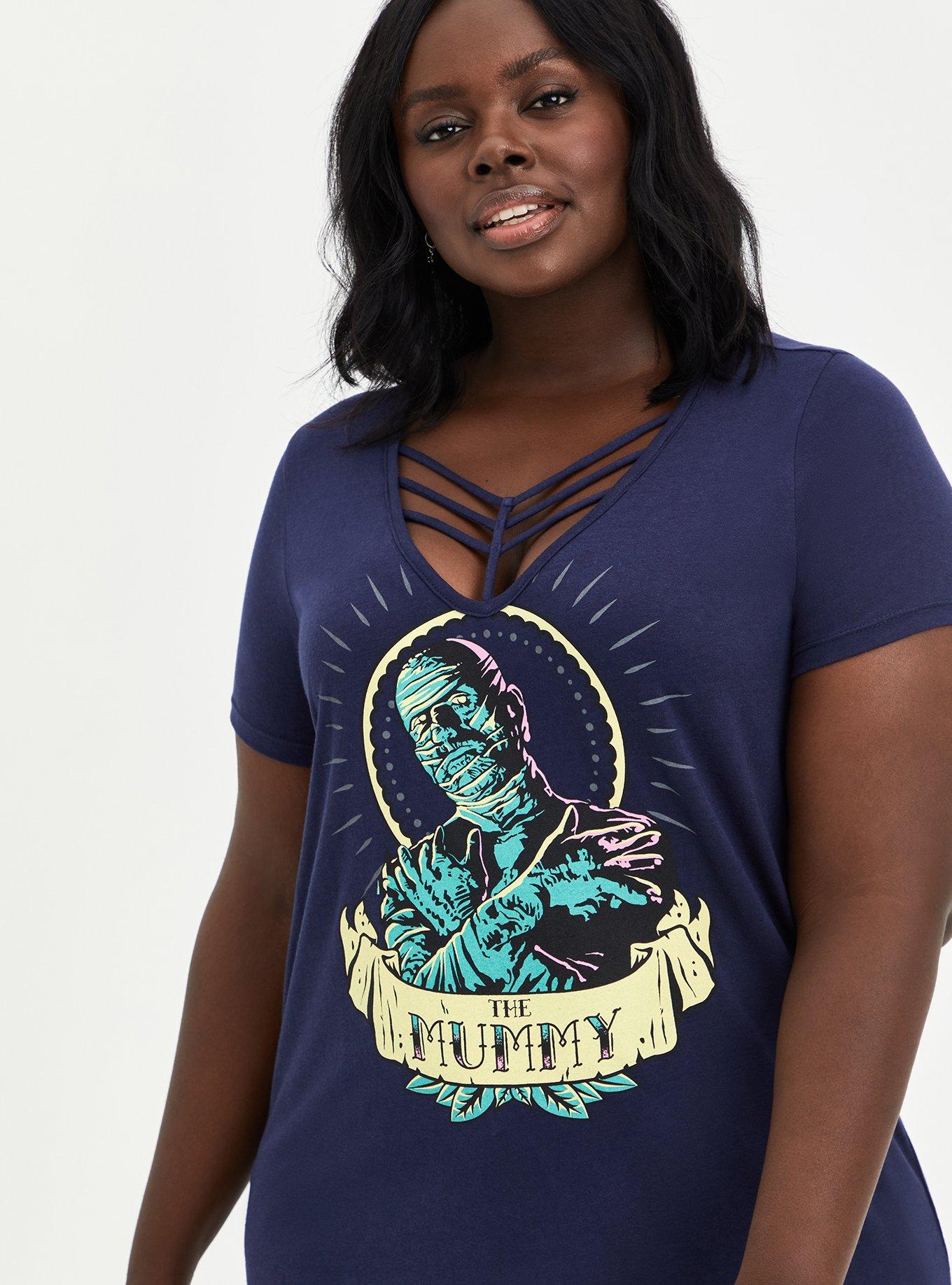 Plus Size - Universal Monsters Mummy Caged V-Neck Top - Black - Torrid