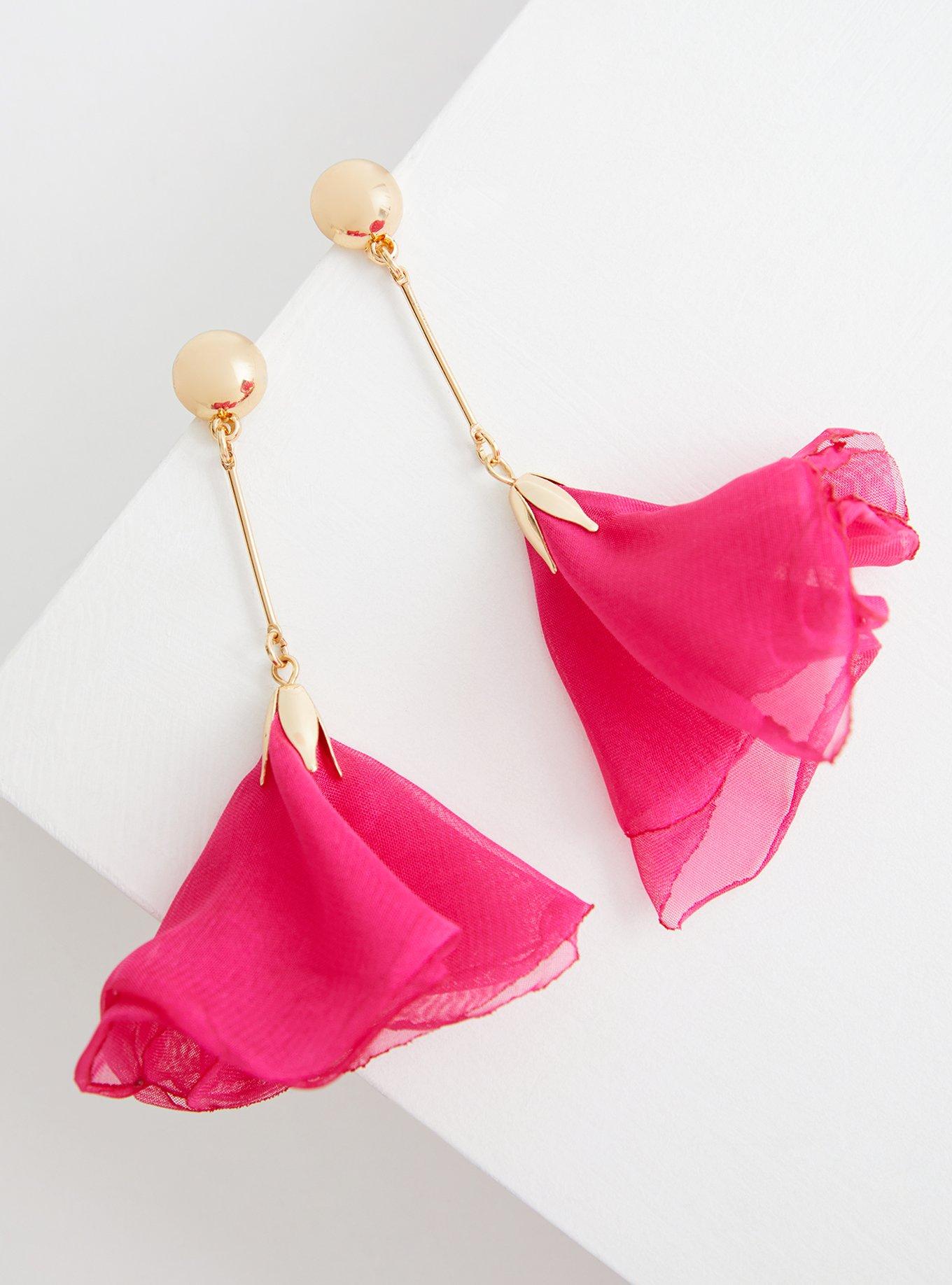 Plus Size - Pink Floral Statement Earring - Gold Tone - Torrid