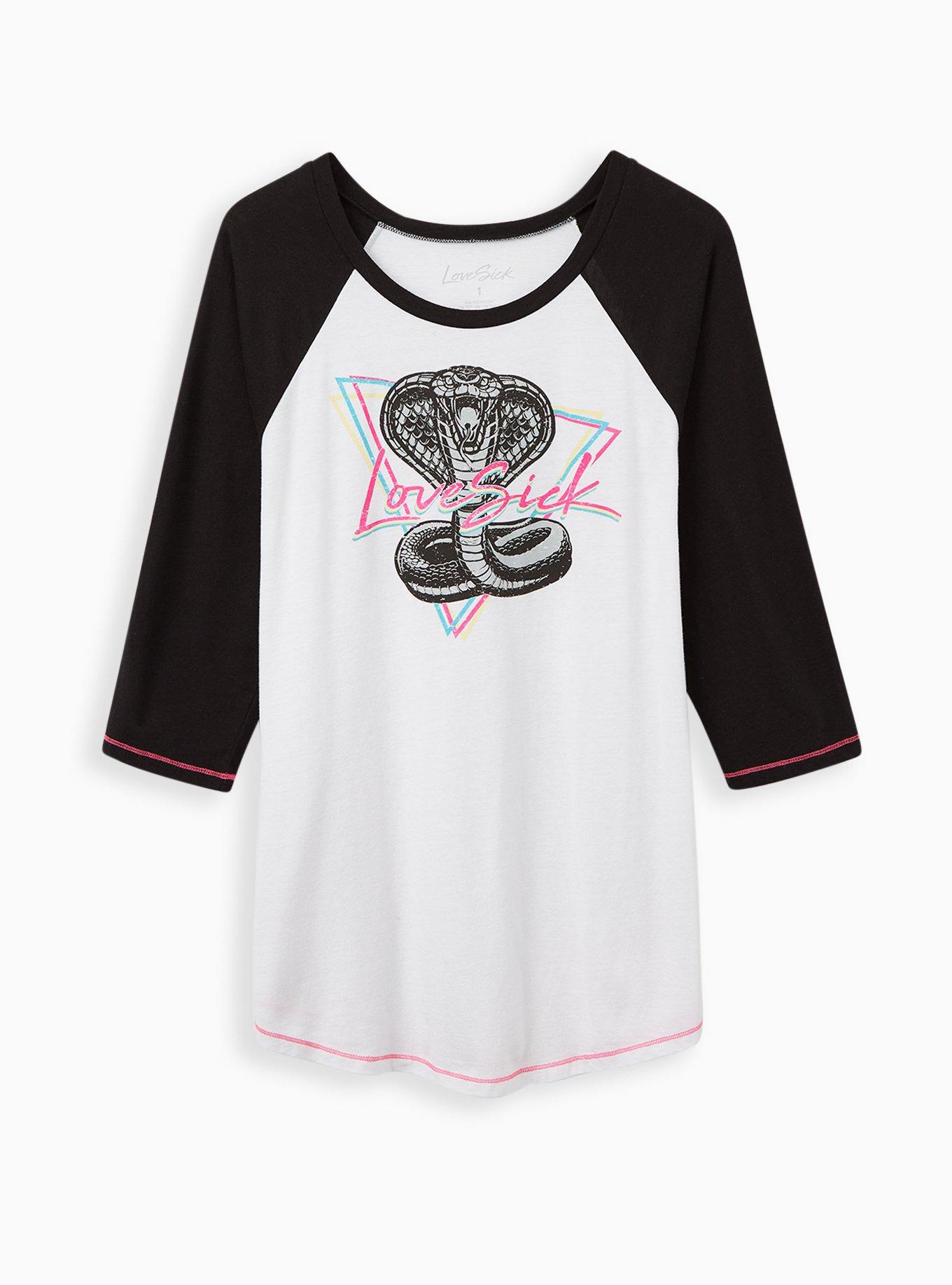 Plus Size - Baseball Tee - LoveSick Snake White & Black - Torrid