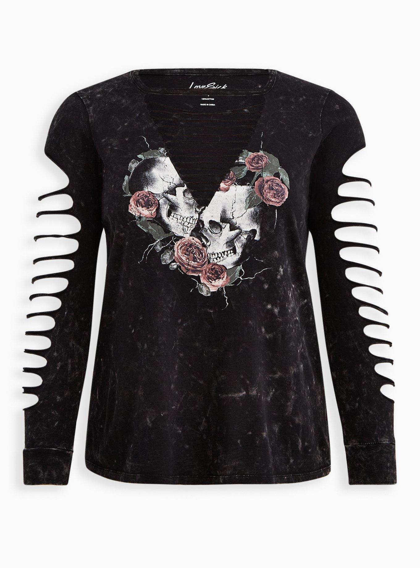 Plus Size - Slasher Tee - LoveSick Skull Roses Black - Torrid
