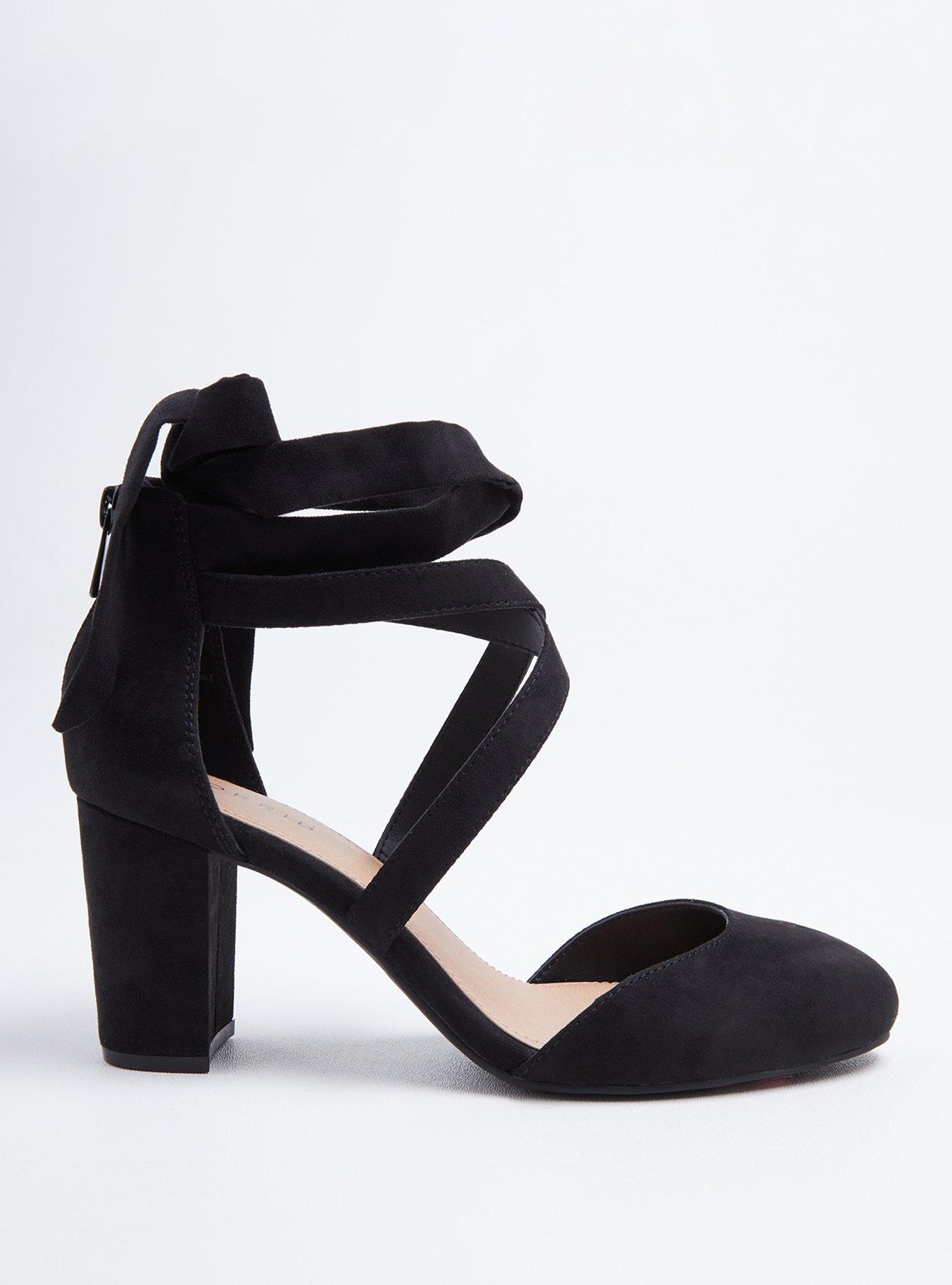 Plus Size - Black Faux Suede Strappy Ankle-Tie Pump (WW) - Torrid