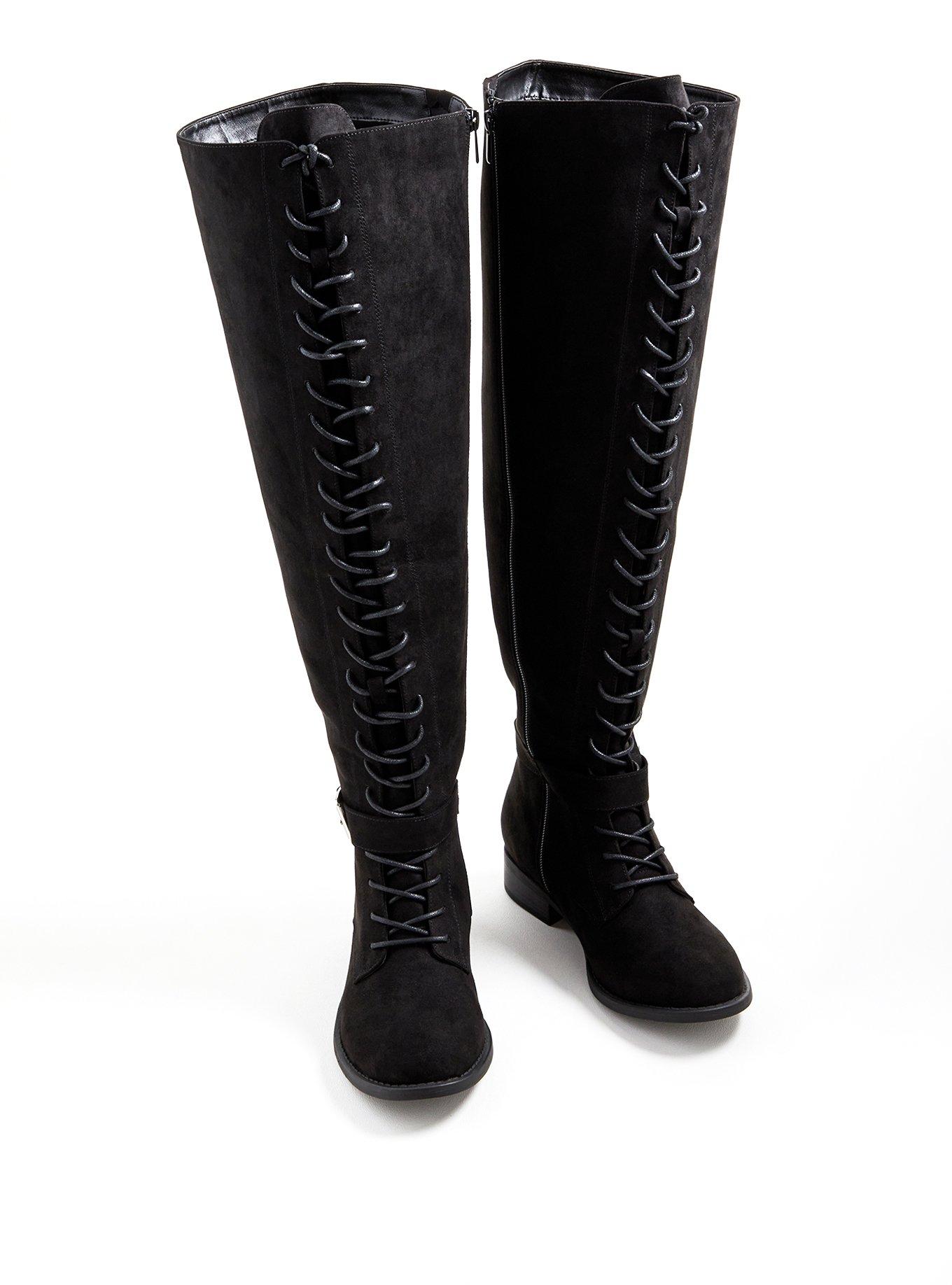Plus Size - Double Buckle Over The Knee Boot - Faux Suede Black (WW ...