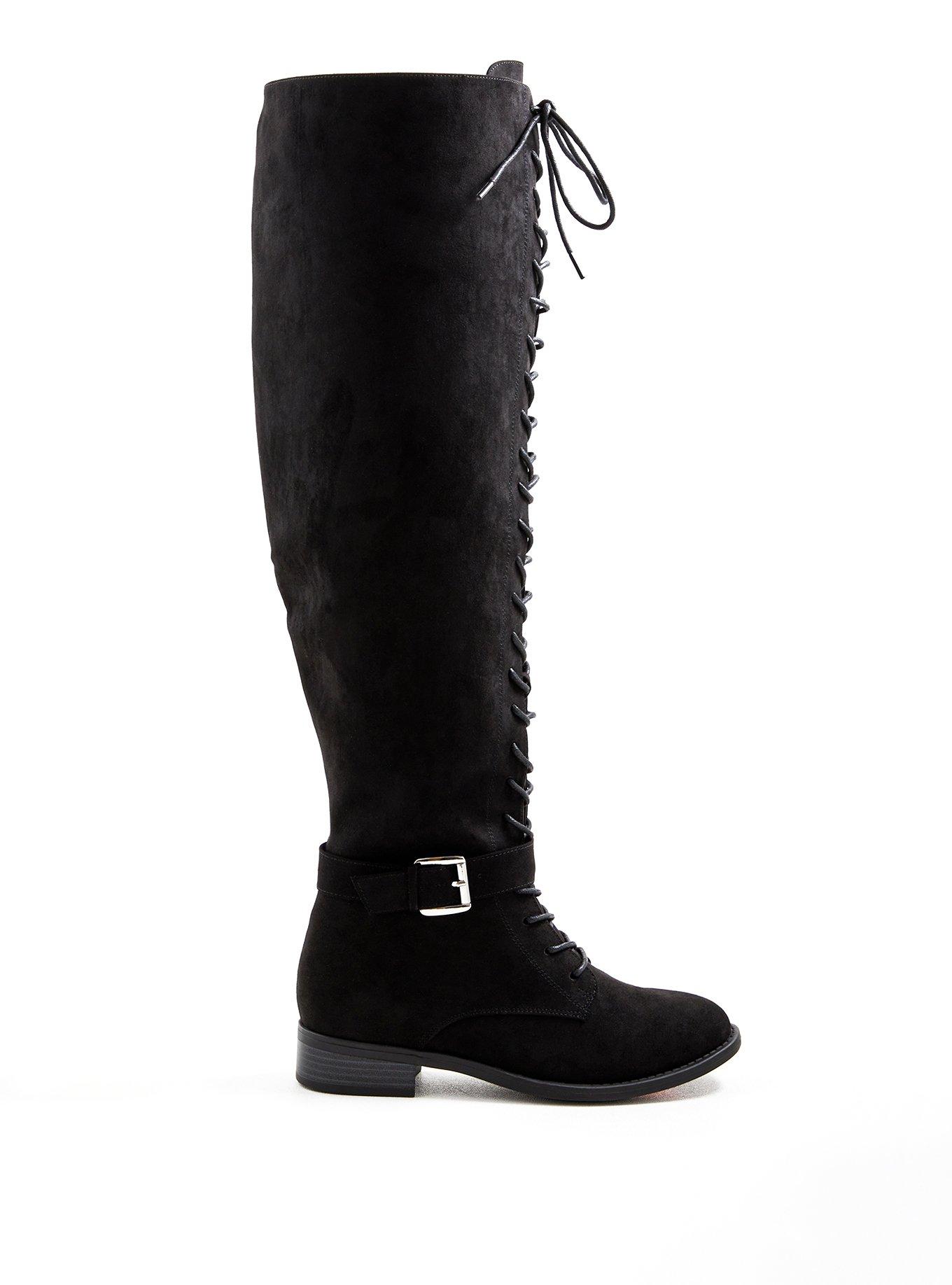 Plus Size - Double Buckle Over The Knee Boot - Faux Suede Black (WW ...