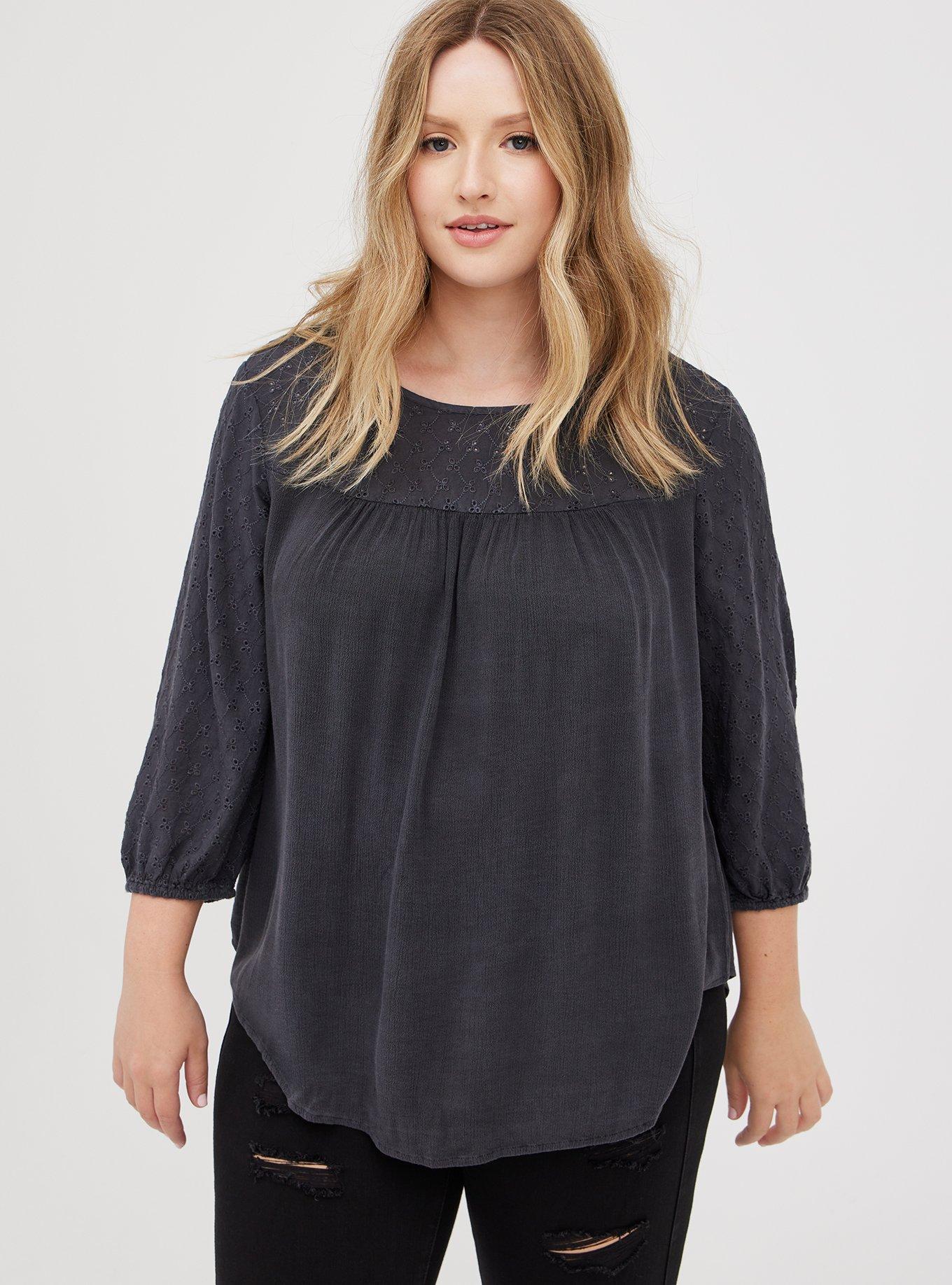 Plus Size - Blouse - Gauze Eyelet Grey - Torrid