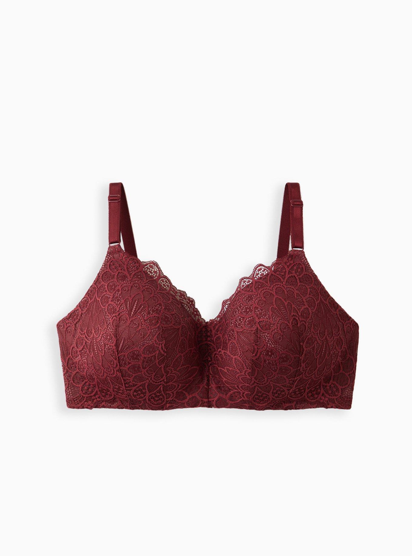 Plus Size - Lightly Lined Everyday Wire-Free Bra - Lace Red with 360 ...