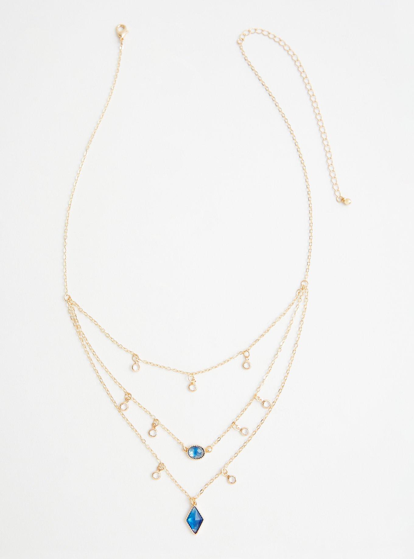 Plus Size - Ocean Blue Stones Layered Necklace - Gold Tone - Torrid