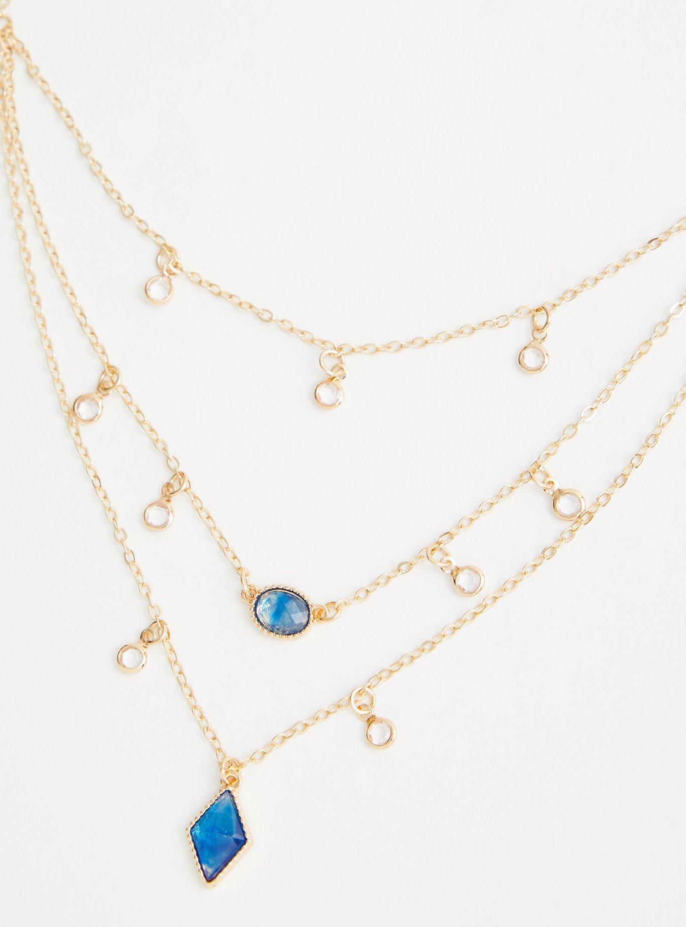Plus Size - Ocean Blue Stones Layered Necklace - Gold Tone - Torrid