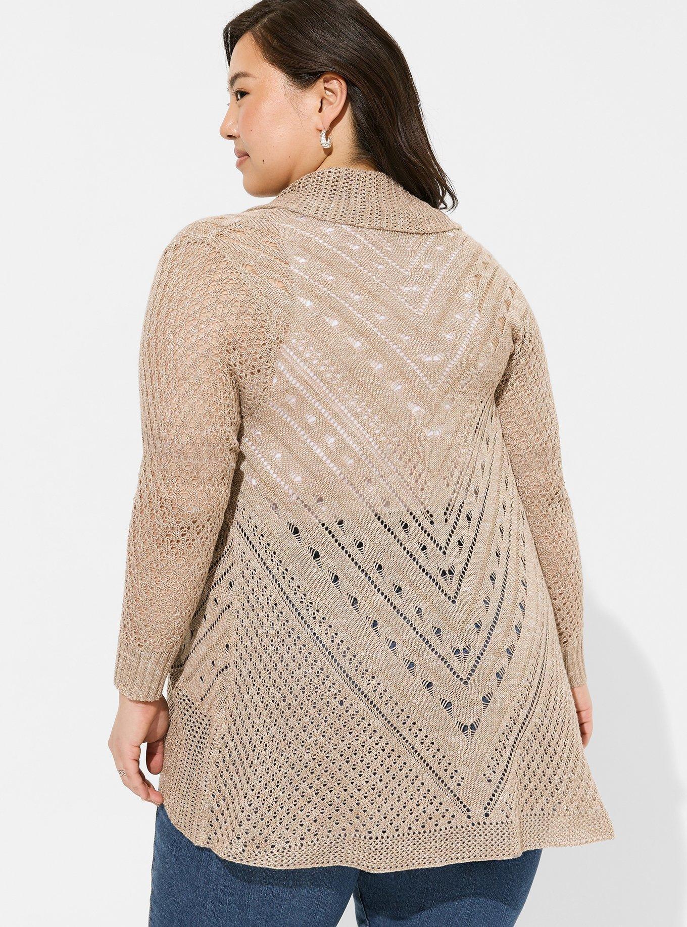 Plus Size - Pointelle Cardigan Curved Hem Sweater - Torrid