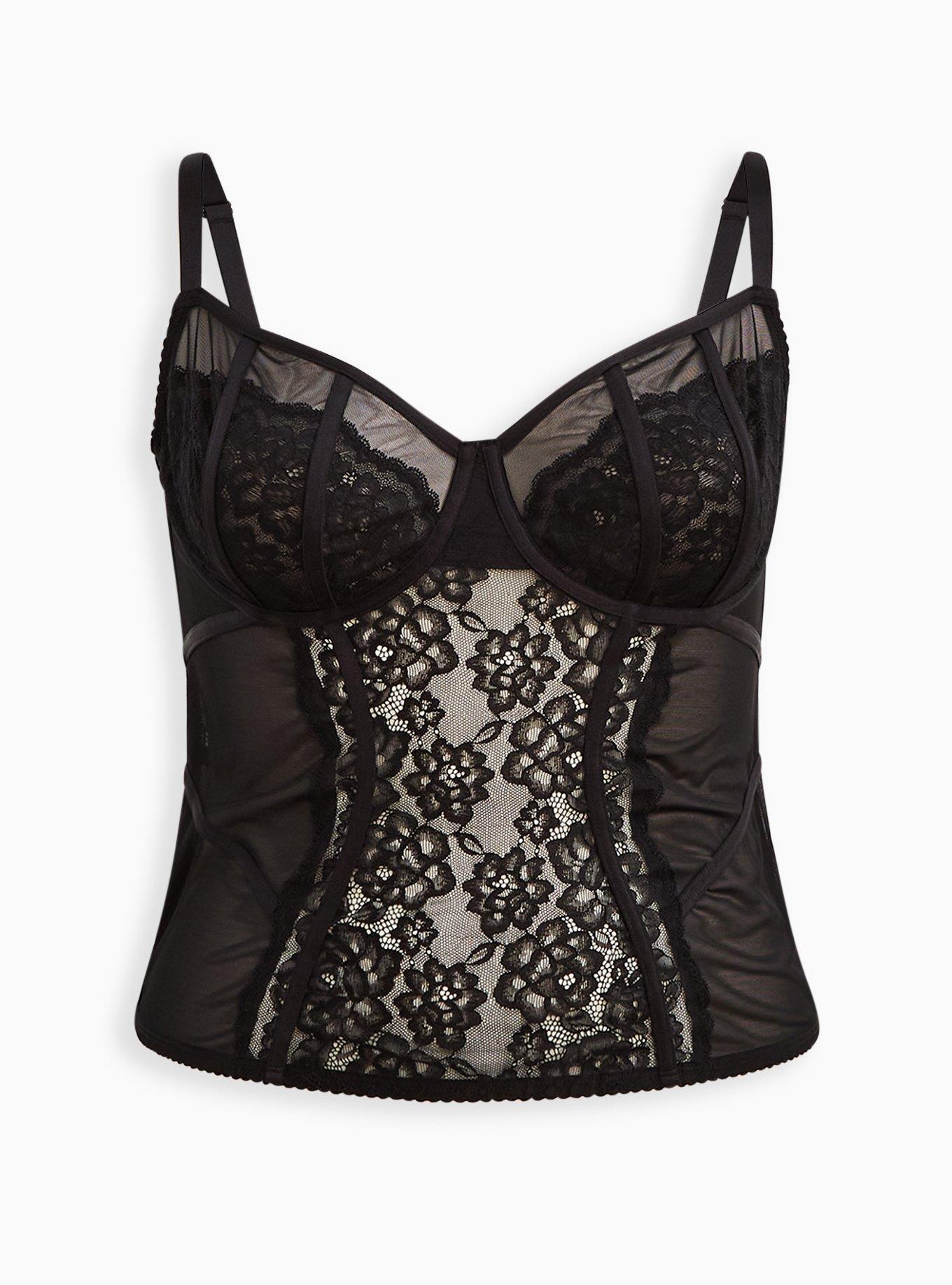 Plus Size - Unlined Underwire Bustier - Lace & Mesh Black - Torrid