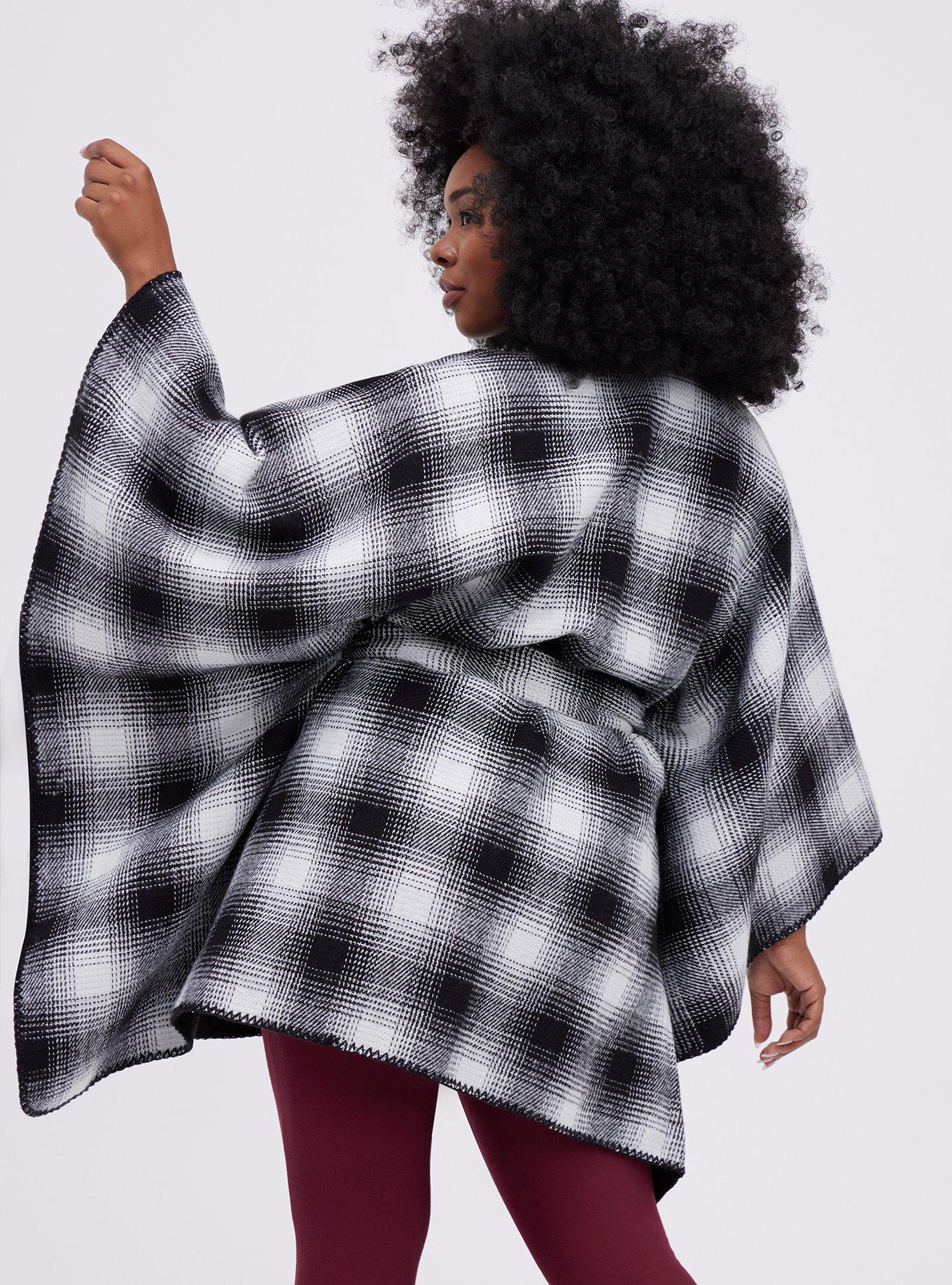 Plus Size - Reversible Ruana - Plaid Black & White - Torrid