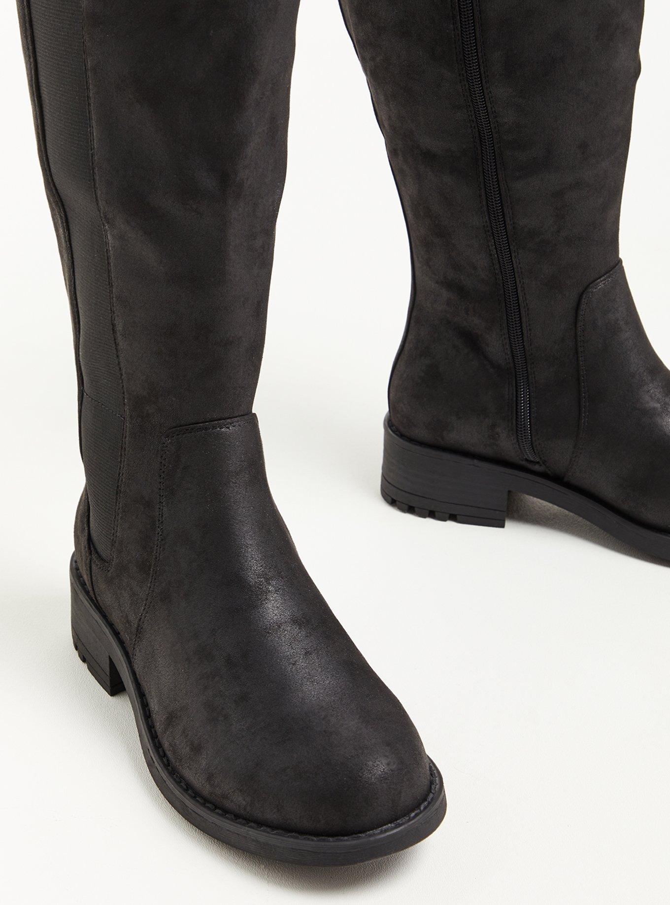 Plus Size - Chelsea Knee Boot - Faux Oil Suede Black (WW) - Torrid