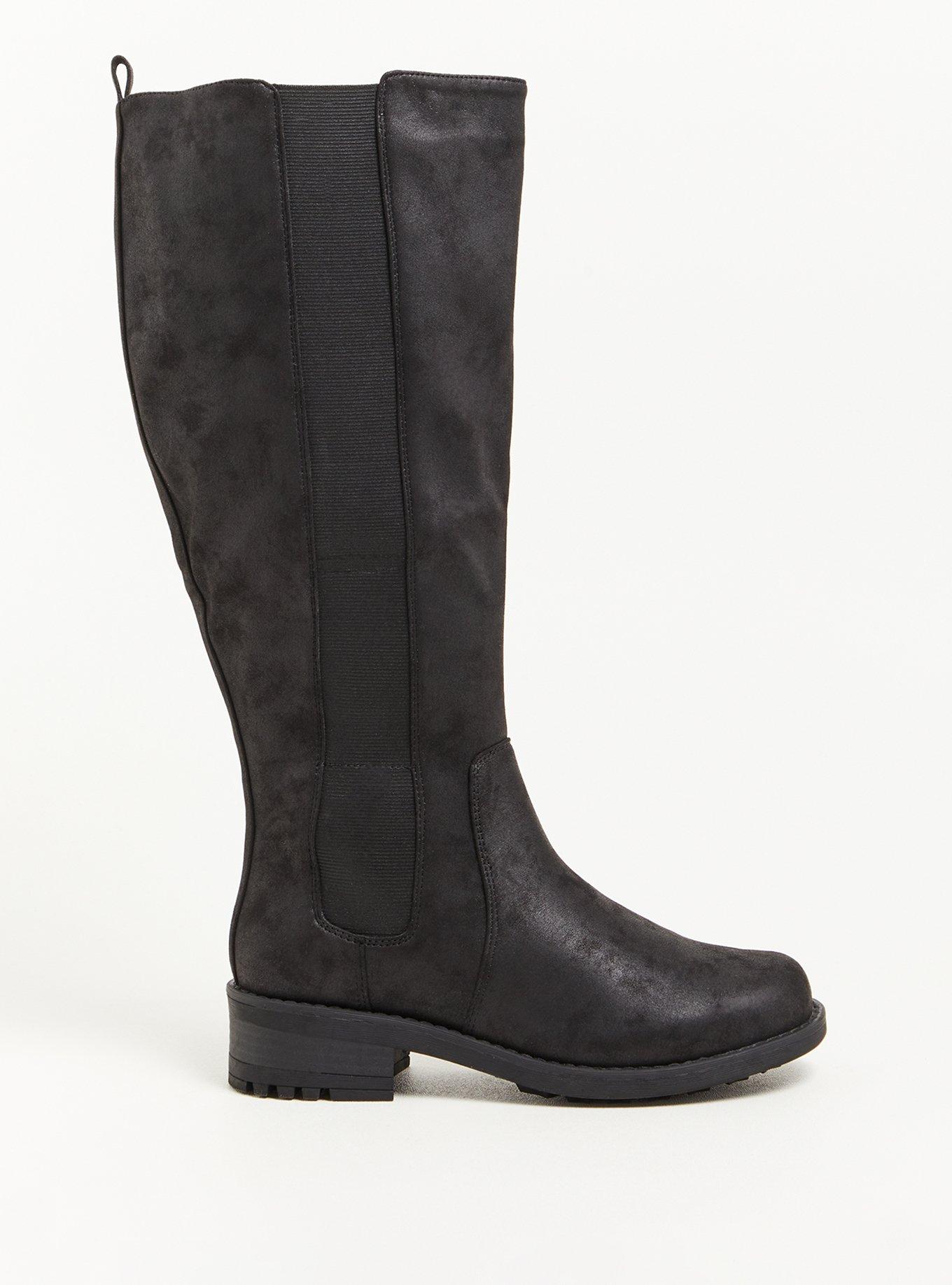 Plus Size - Chelsea Knee Boot - Faux Oil Suede Black (WW) - Torrid