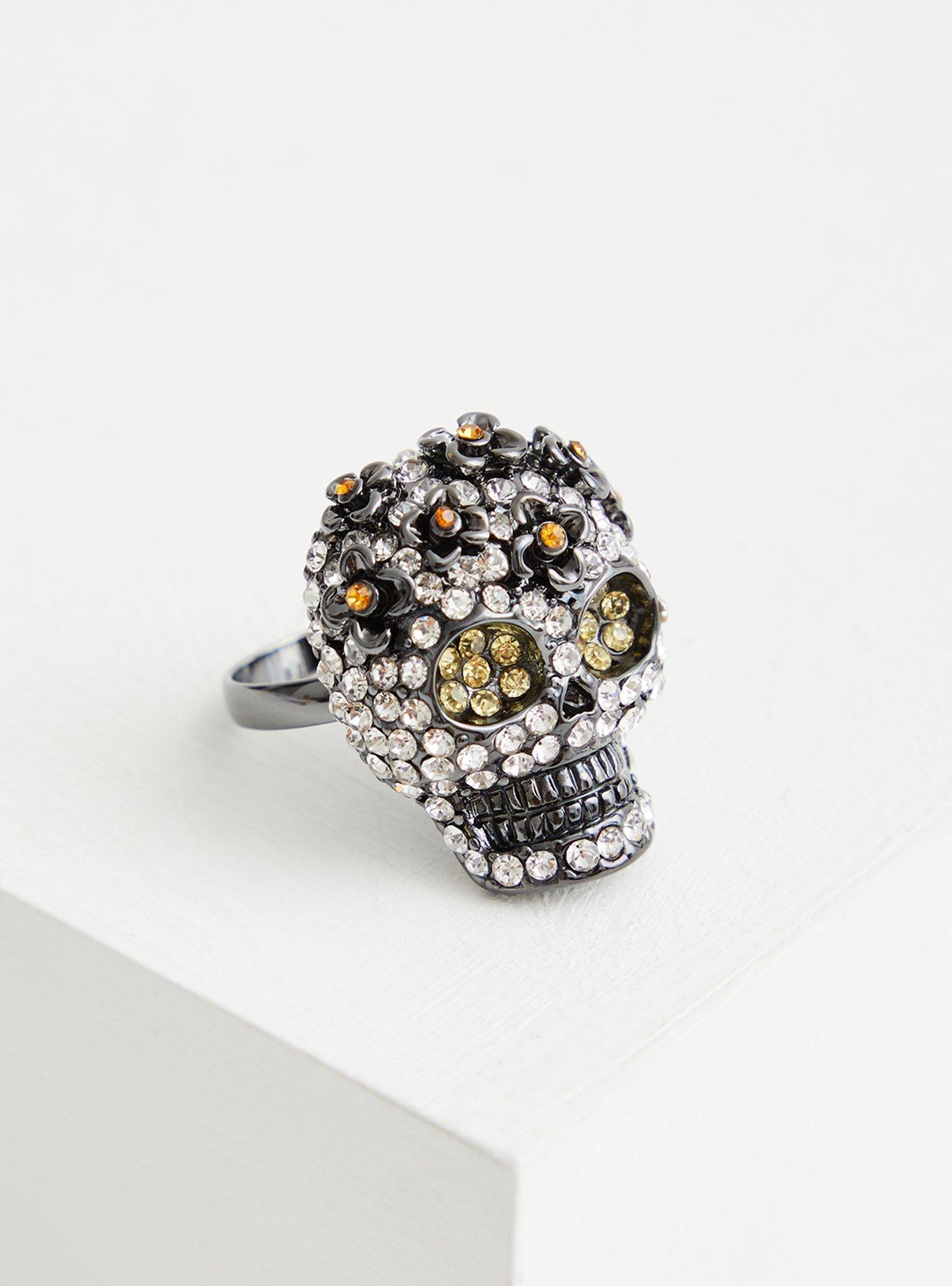 Plus Size - Hematite Pave Skull Statement Ring - Torrid