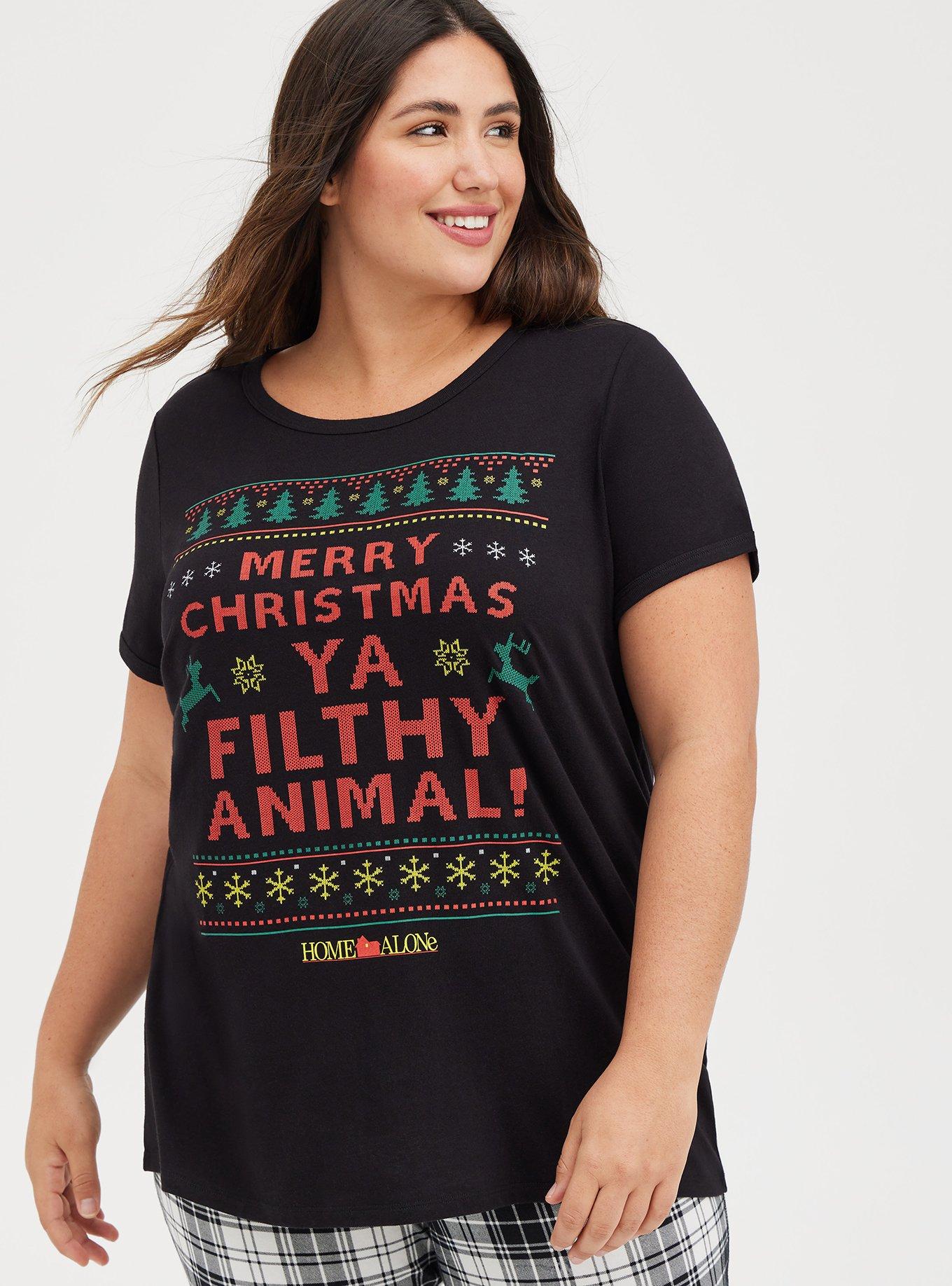 Plus Size - Home Alone Classic Fit Ringer Tee – Filthy Animal Black ...