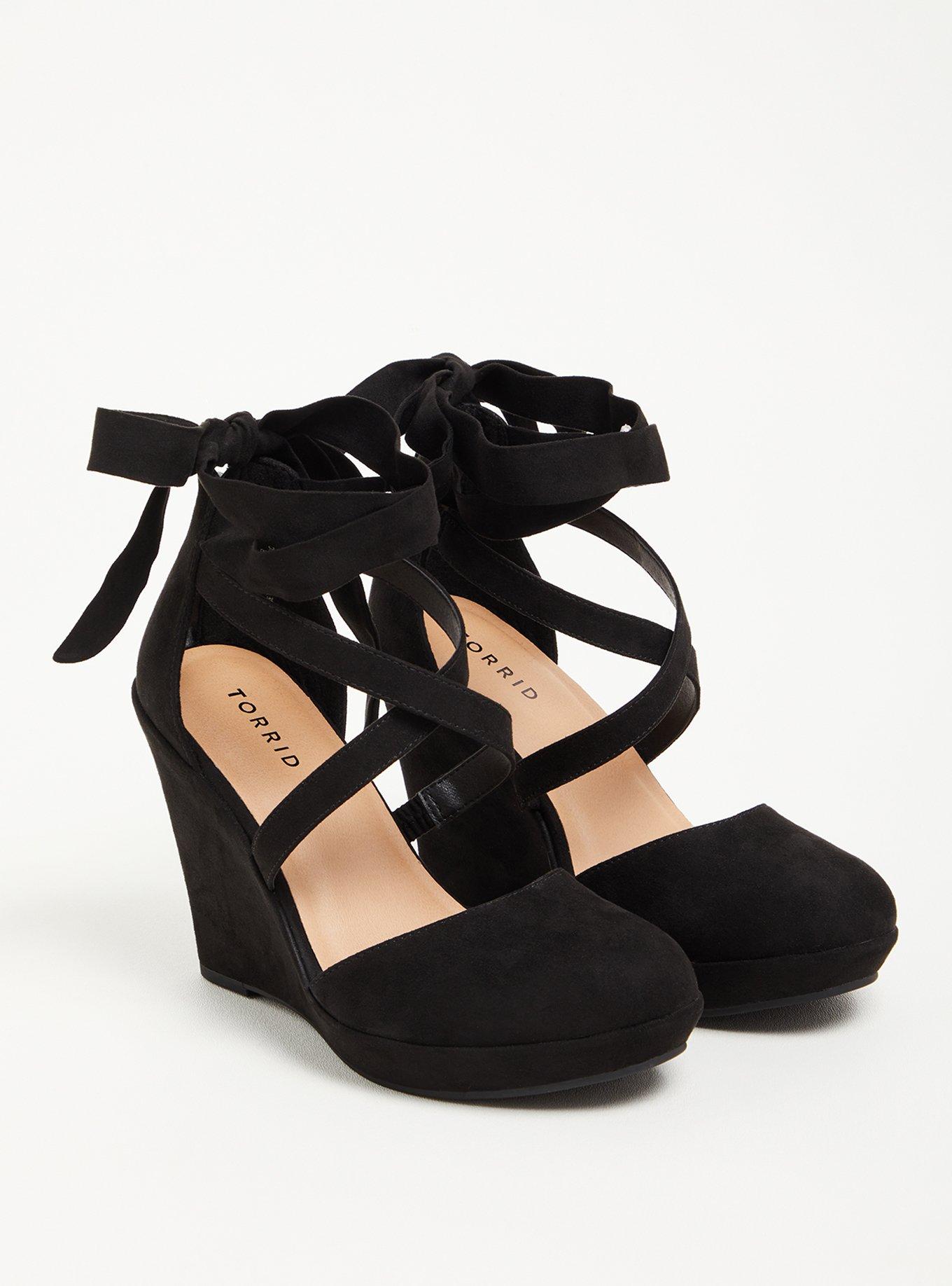 Plus Size - Platform Lace-Up Wedge - Black Faux Suede (WW) - Torrid