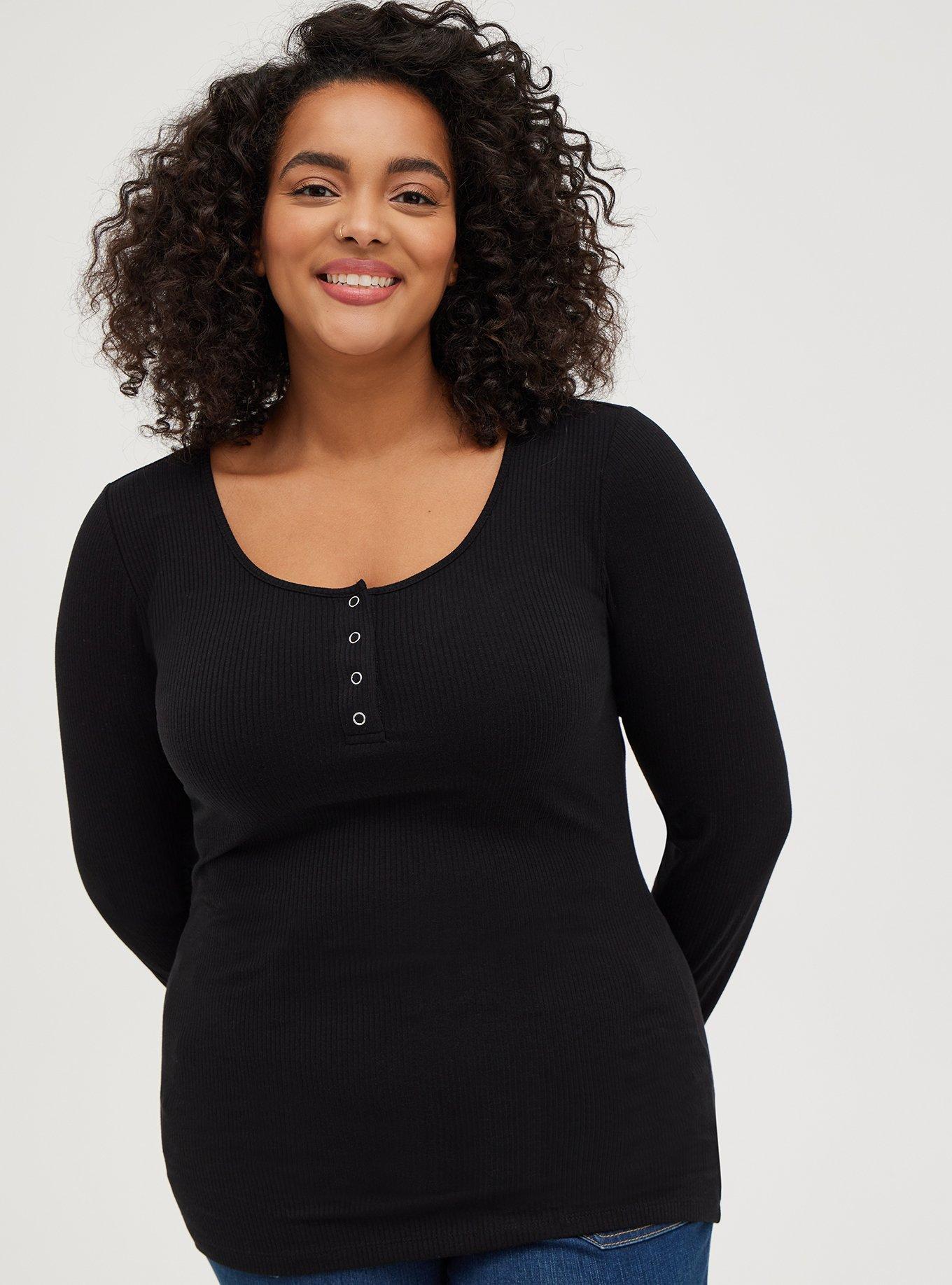 Plus Size - Classic Fit Ribbed Henley Long Sleeve Tee - Torrid