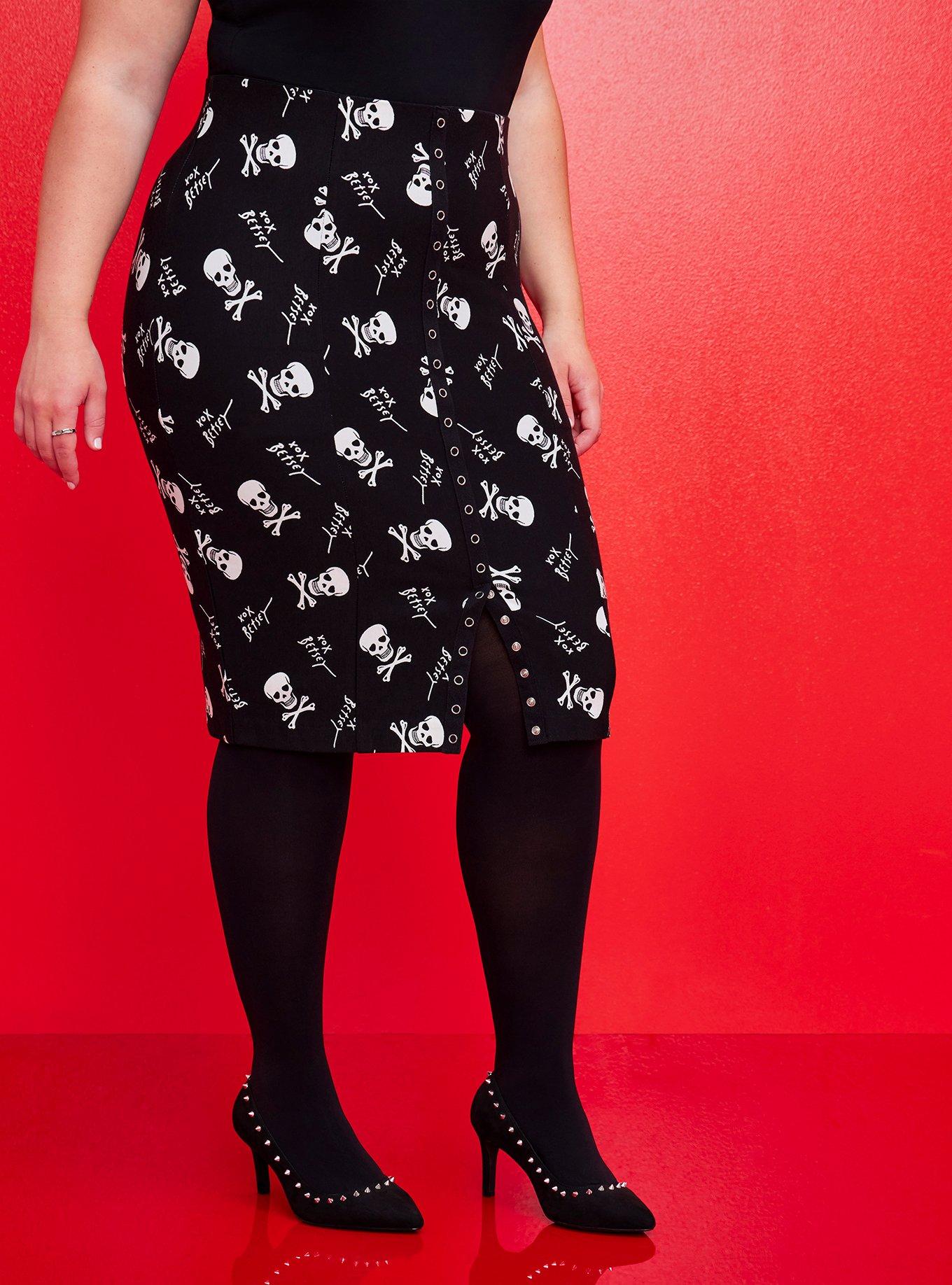 Plus Size - Betsey Johnson High Waist Pencil Skirt - Ponte Skull Black ...