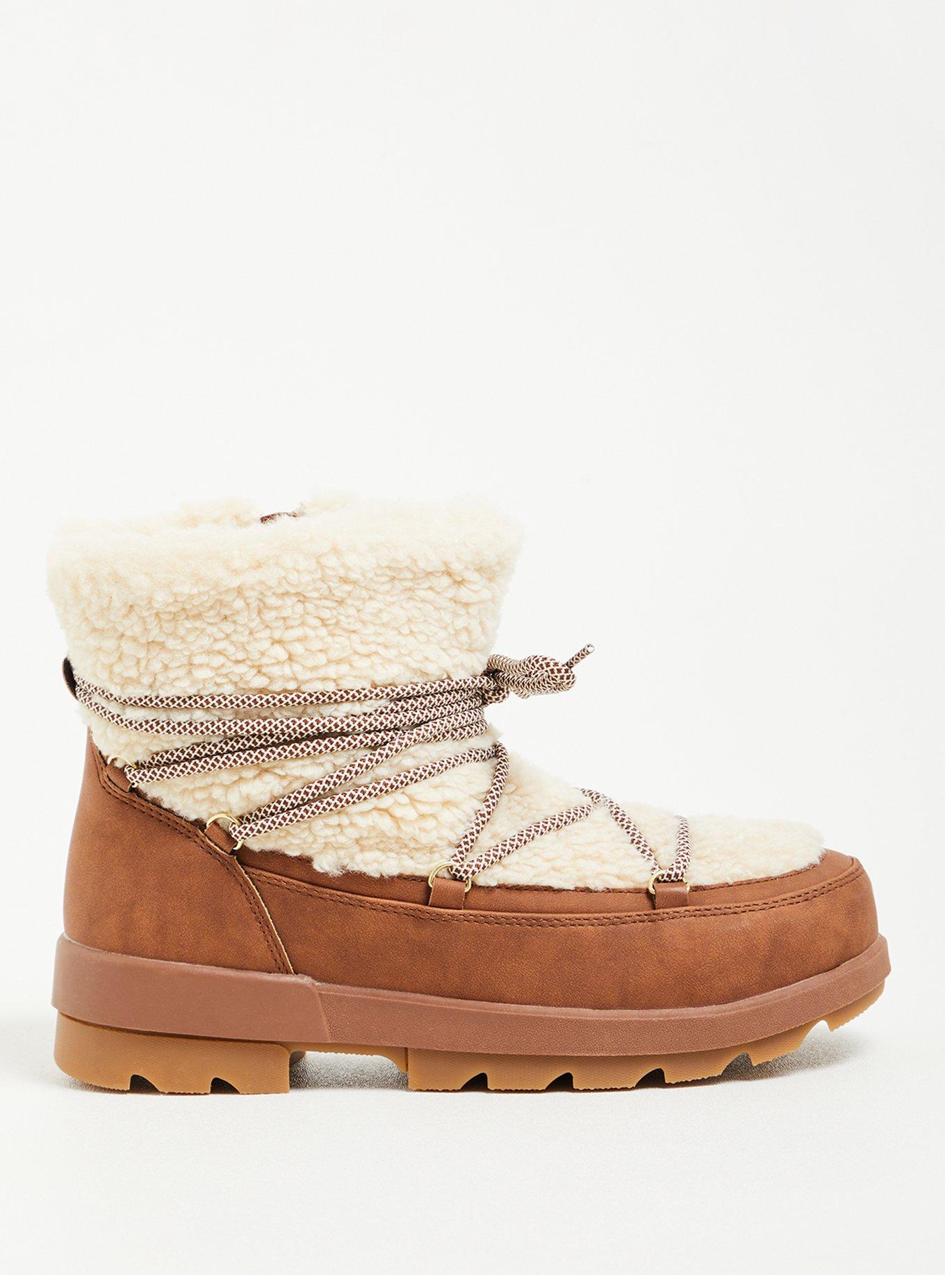 Plus Size - Cold Weather Ankle Bootie - Faux Leather Shearling Brown ...