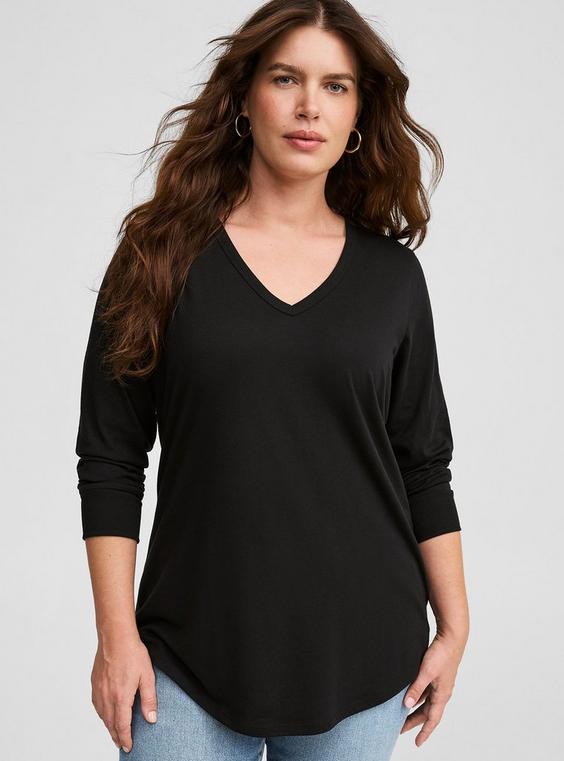 Plus Size - Girlfriend V-Neck Long Sleeve Tee - Torrid Plus Size - Girlfriend V-Neck Long Sleeve Tee - Torrid