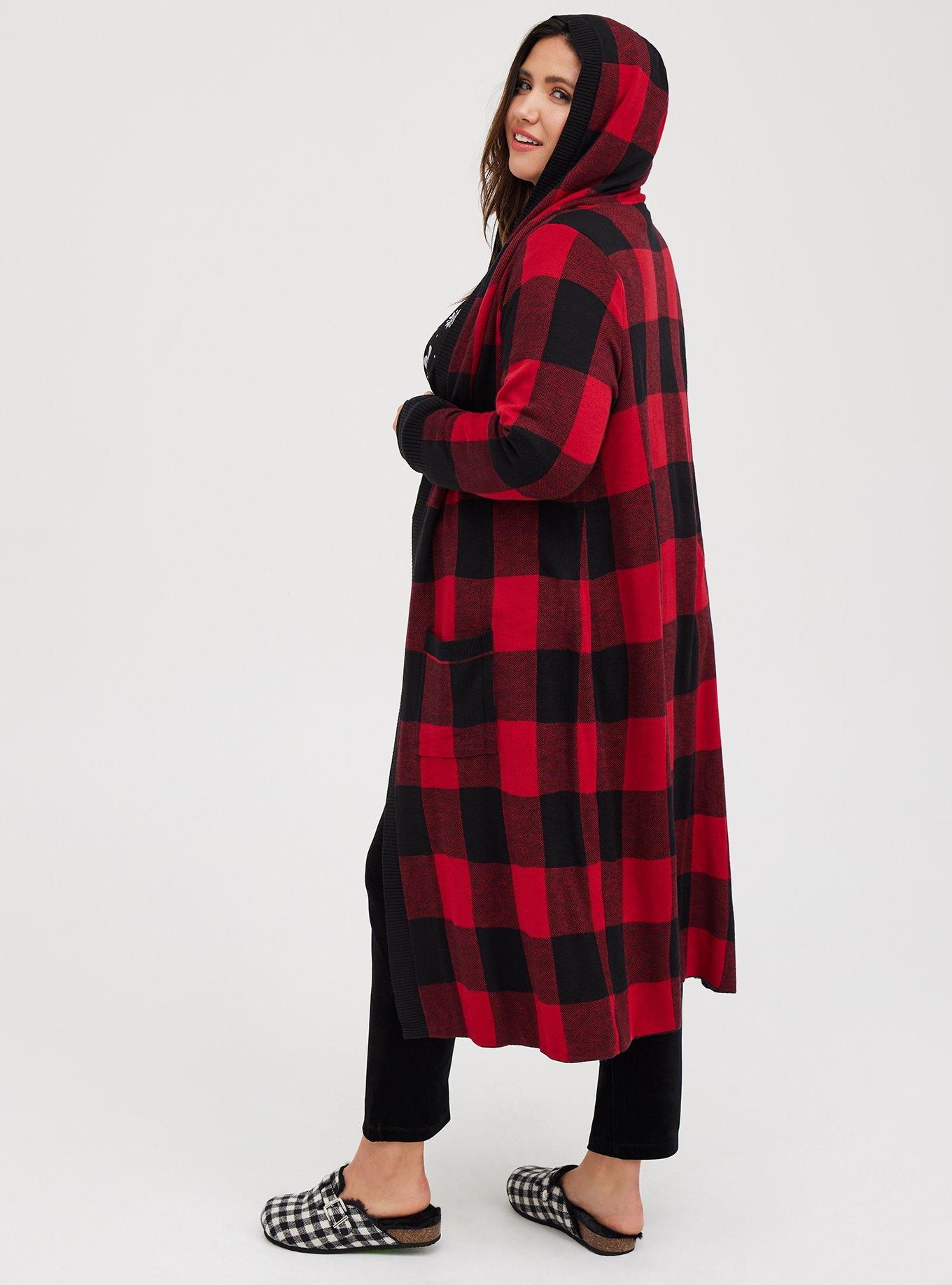 Plus Size - Hooded Cardigan - Plaid Red - Torrid