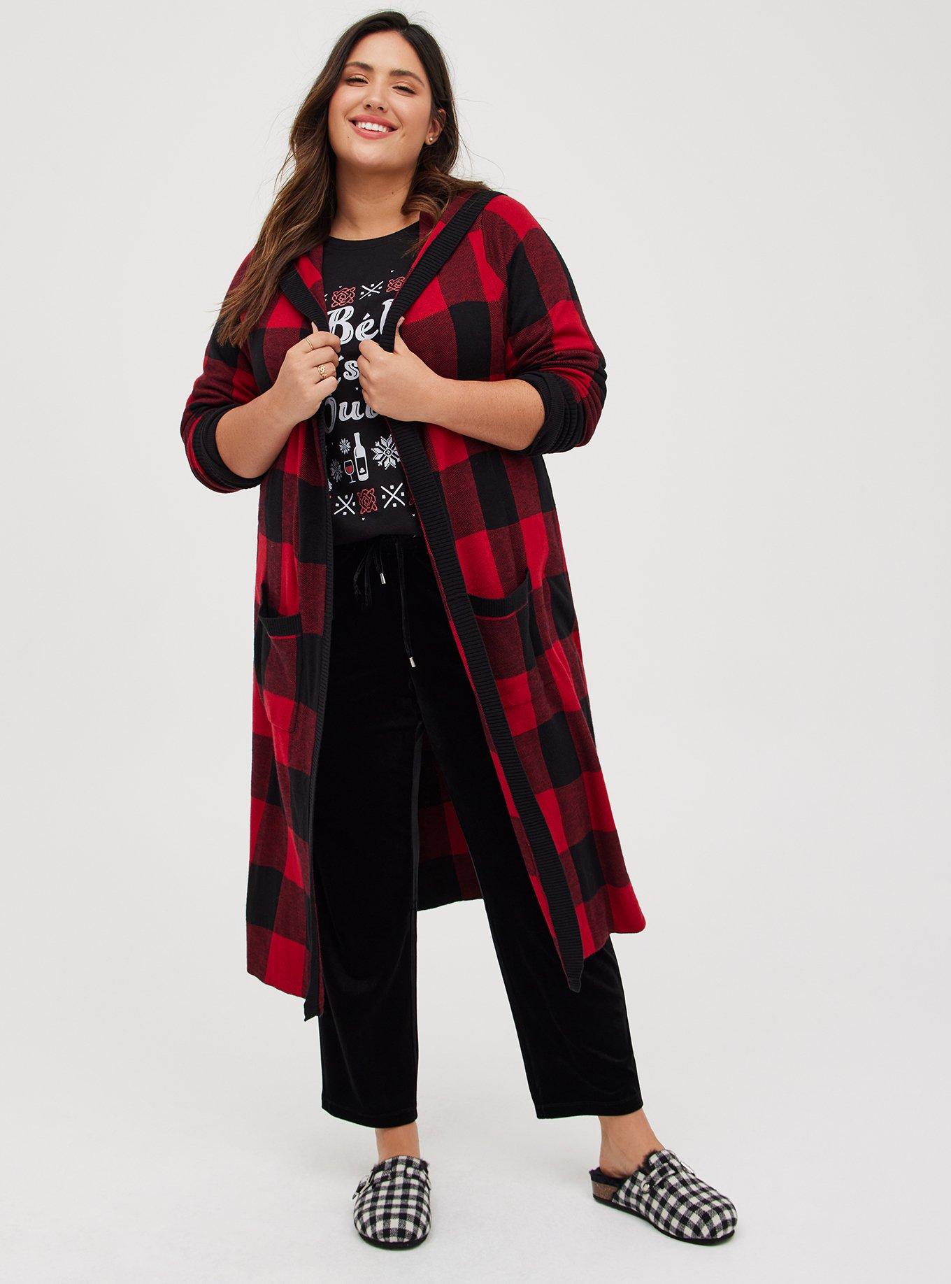 Plus Size - Hooded Cardigan - Plaid Red - Torrid