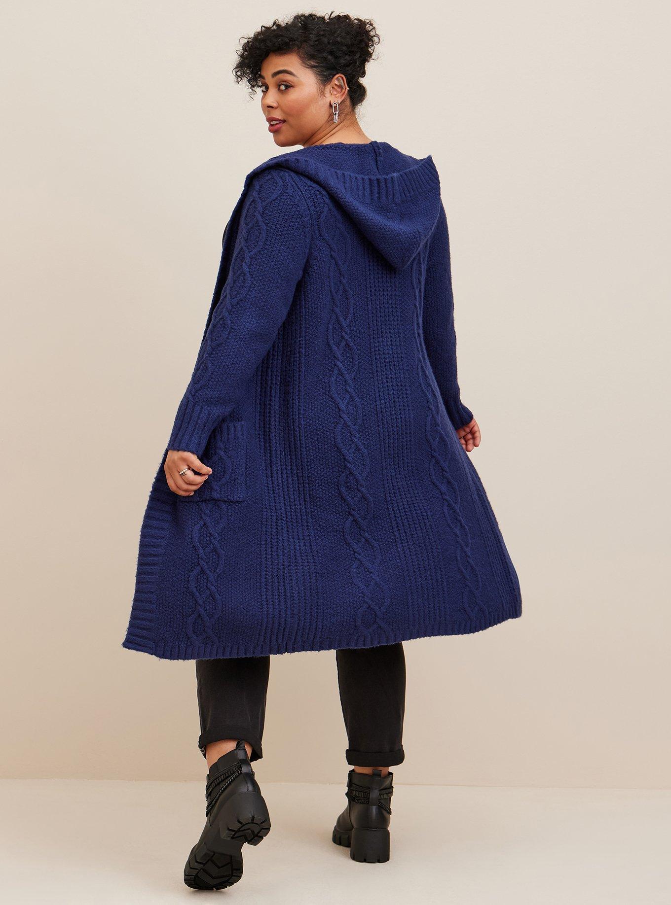 Plus Size - Cable Coatigan Hooded Open Front Sweater - Torrid