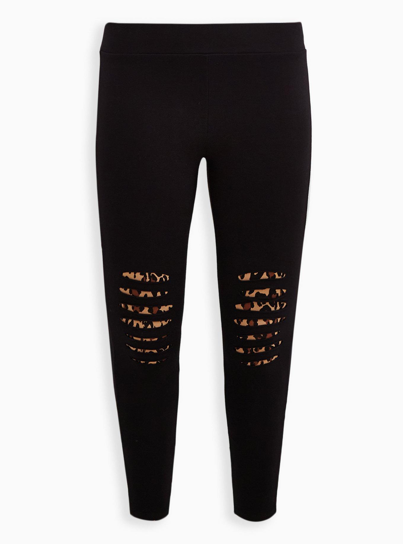 Plus Size - Premium Legging - Slashed Knee Leopard Black - Torrid