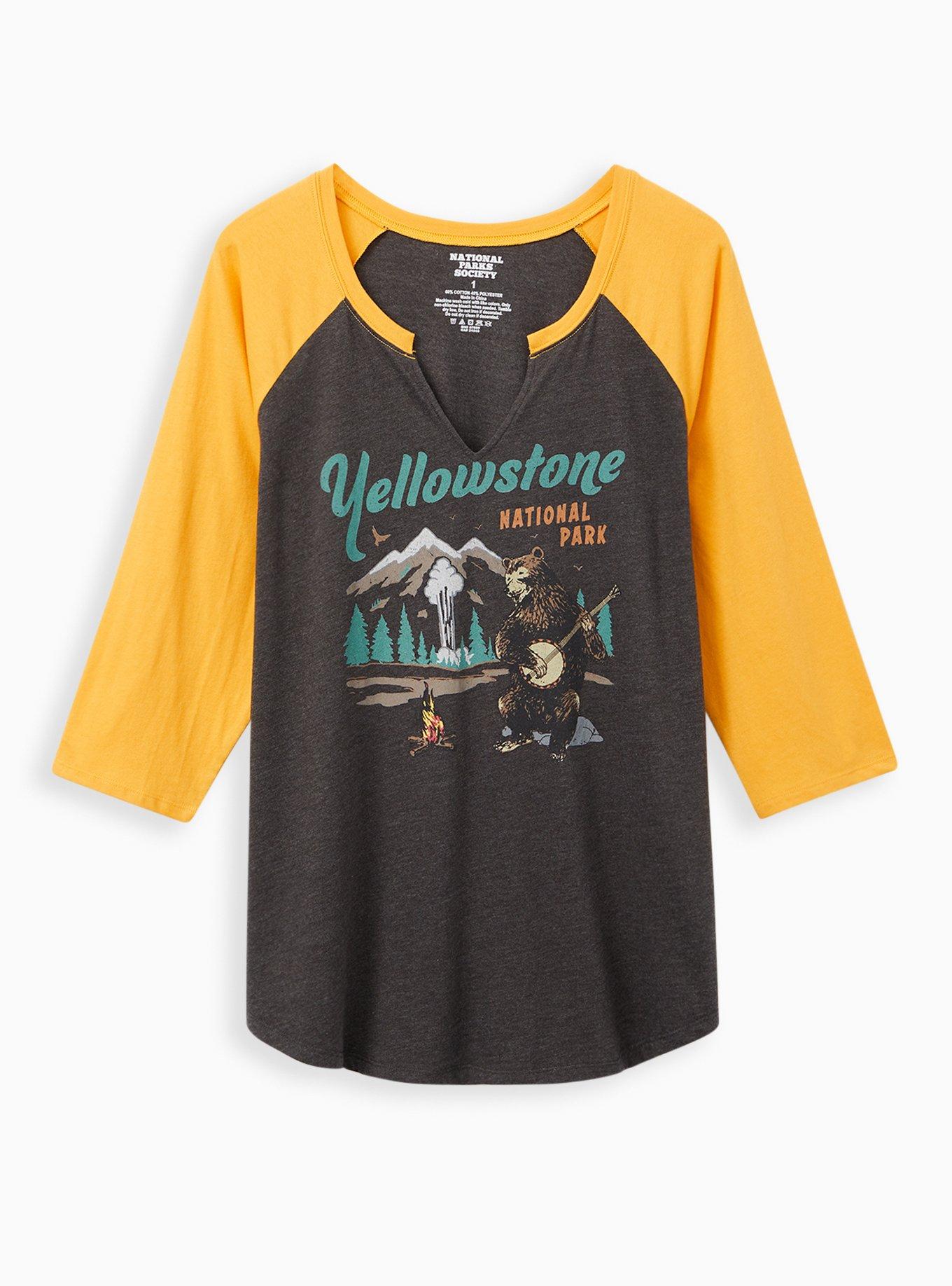 Plus Size - Split Neck Raglan Tee - Yellowstone Grey & Yellow - Torrid